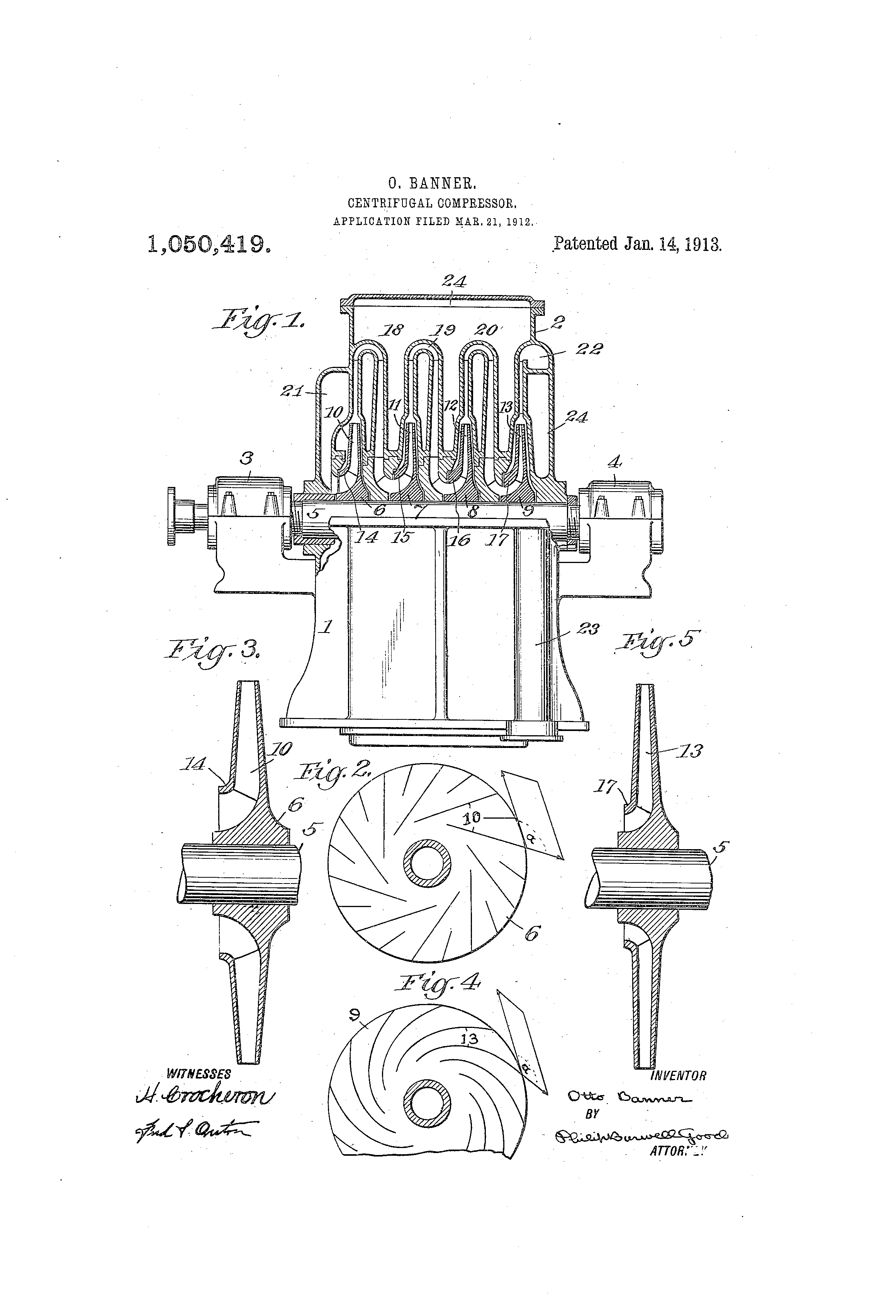 Patent US1050419 - Centrifugal compressor. - Google Patents