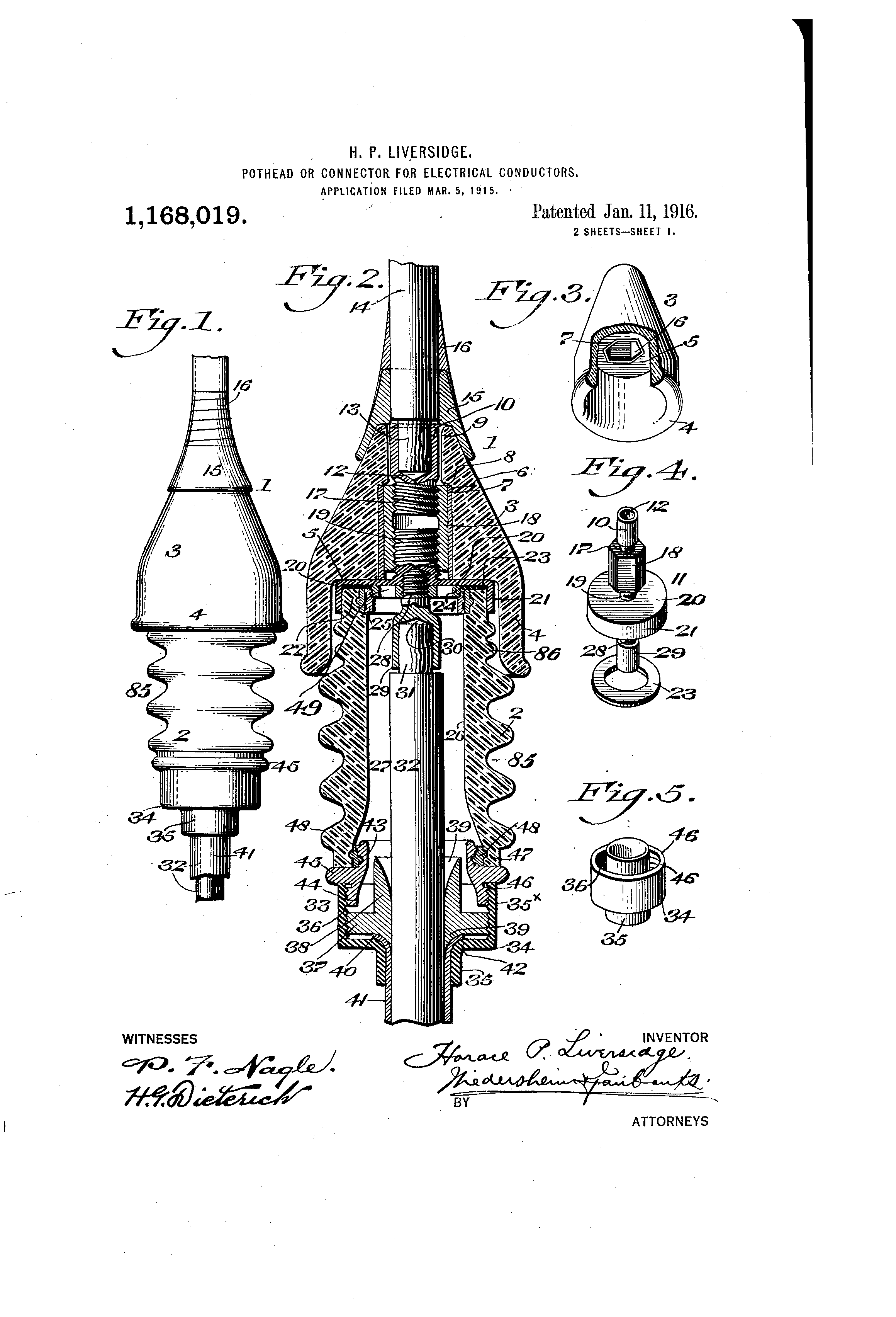 Patent US1168019 - Pothead or connector for electrical conductors ...