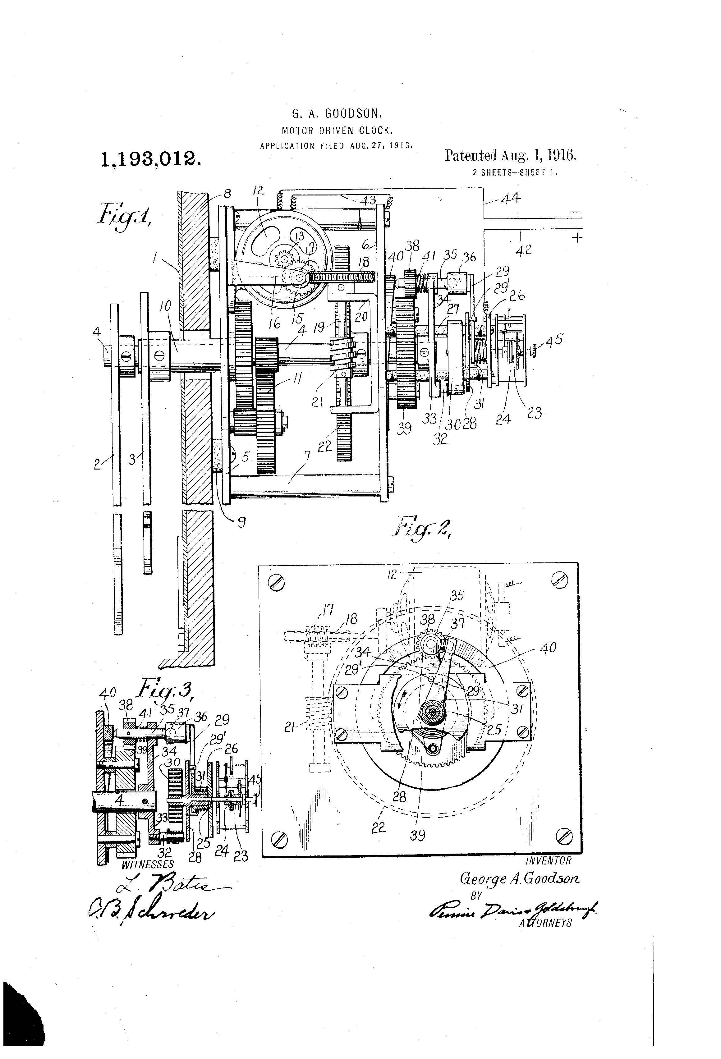 Patent Clock Motor Driven by George A. Goodson Issued Aug 1, 1916