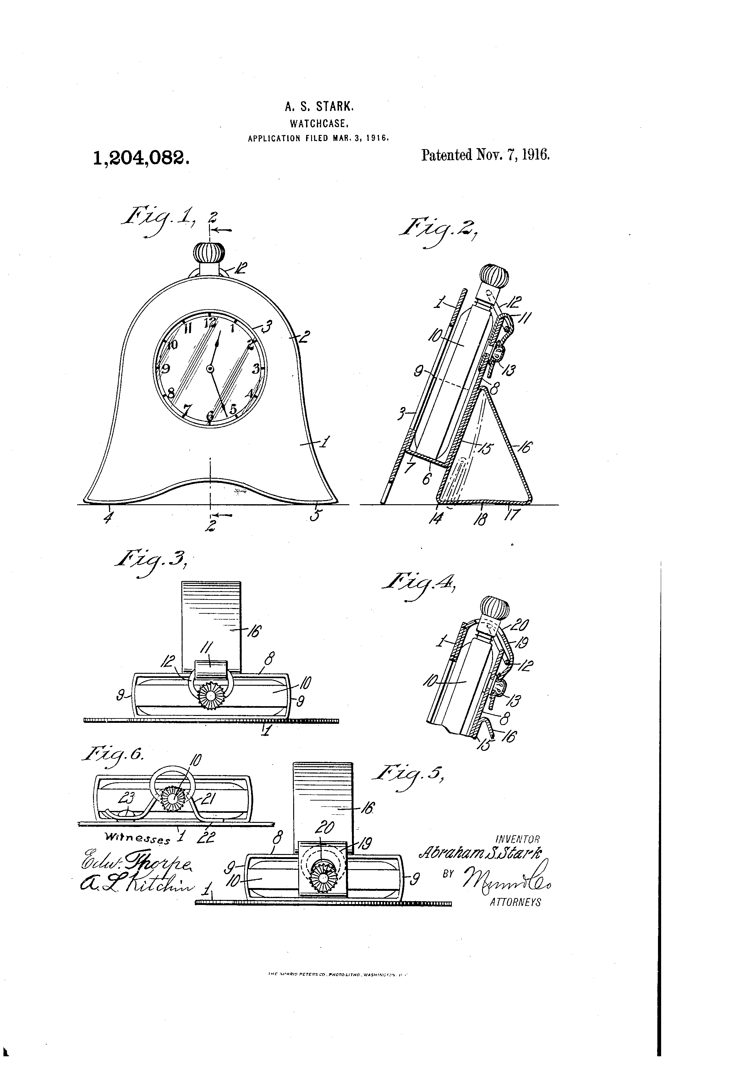 Patent Watch Holder by Abraham S. Stark Issued Nov 7, 1916