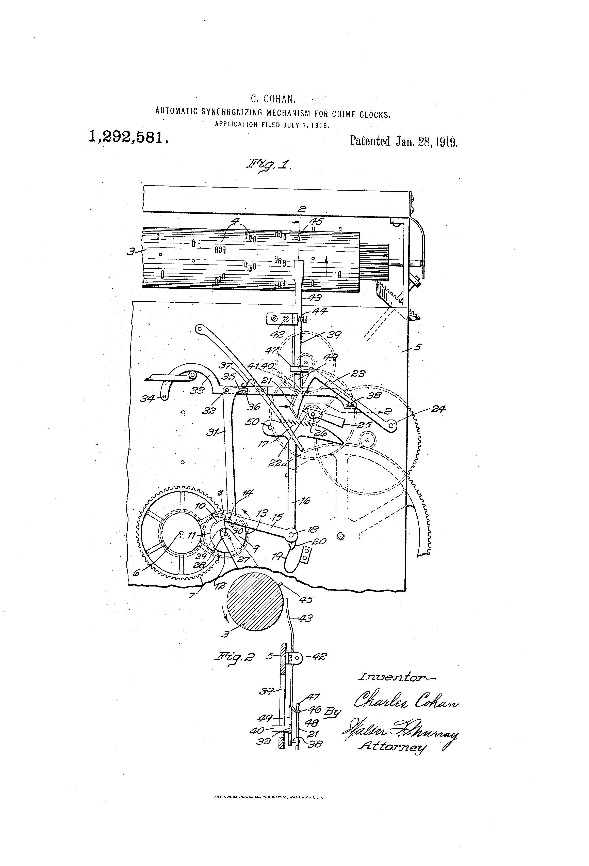 Patent Clock Automatic Synch Mech Chime by Charles Cohan Issued Jan 28 ...