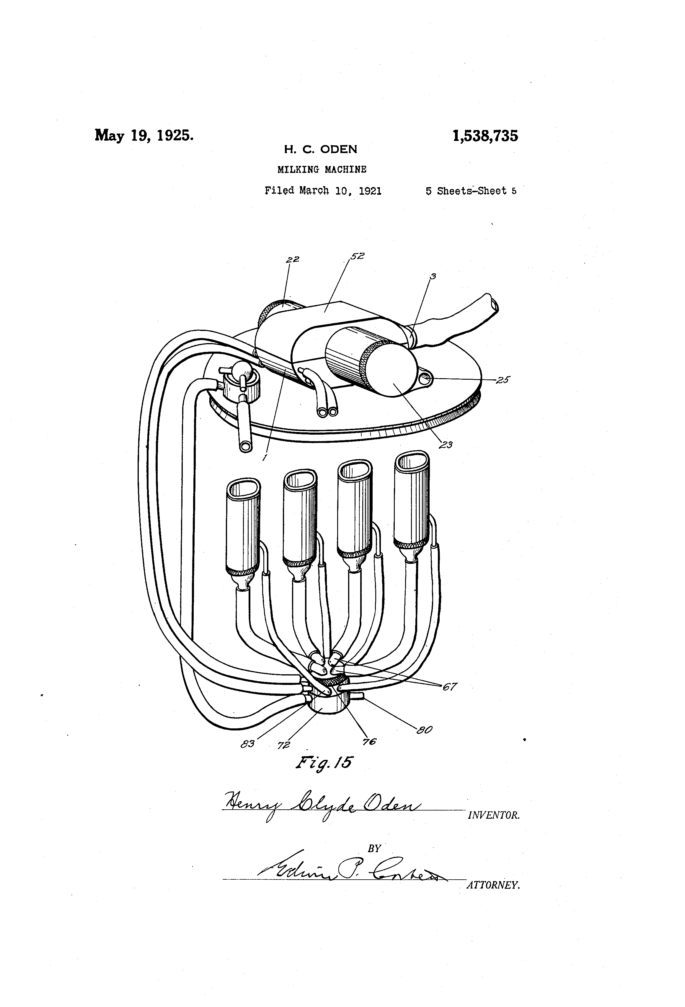 Patent US1538735 - Milking machine - Google Patents