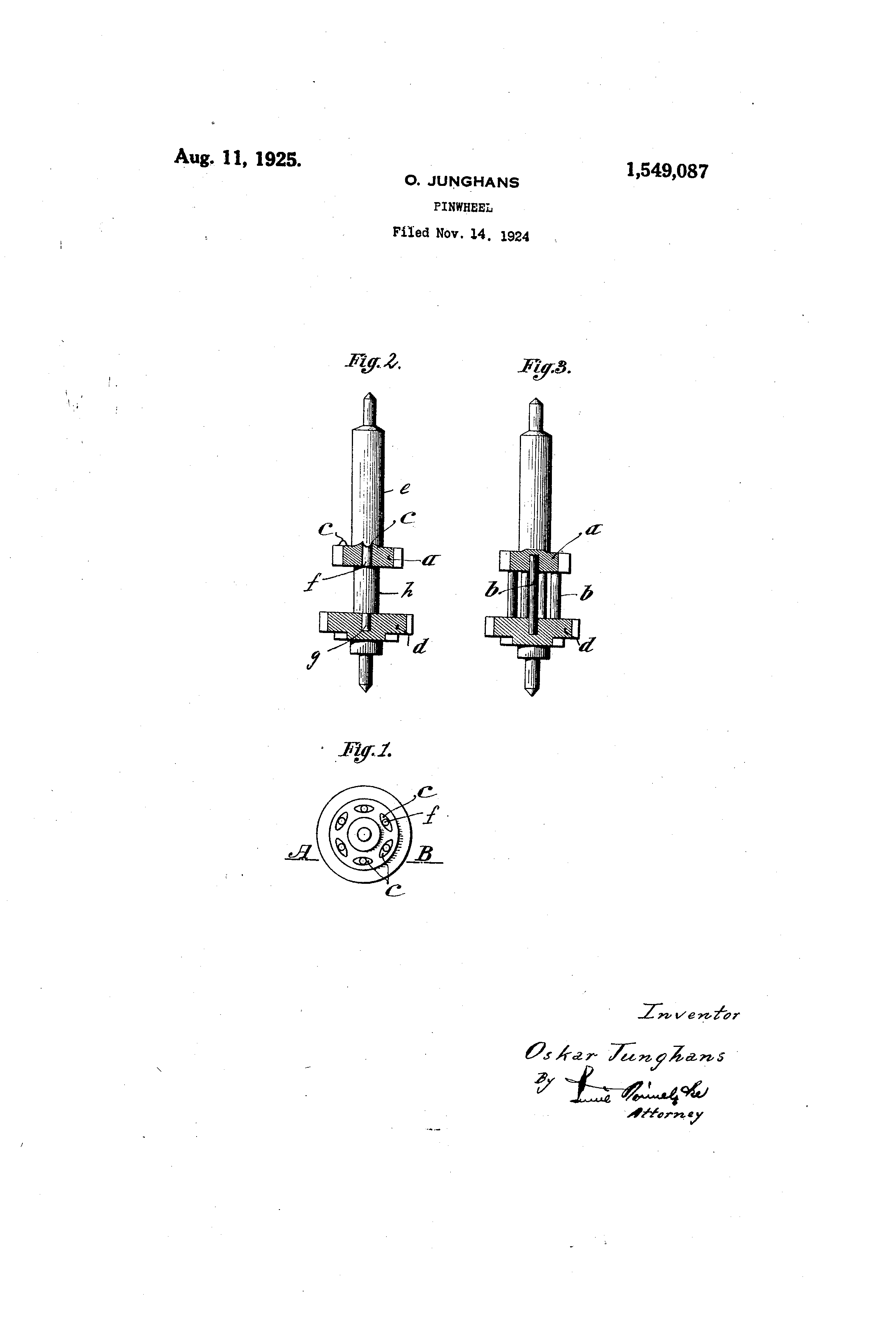 Patent Pinwheel by Oskar Junghans Issued Aug 11, 1925