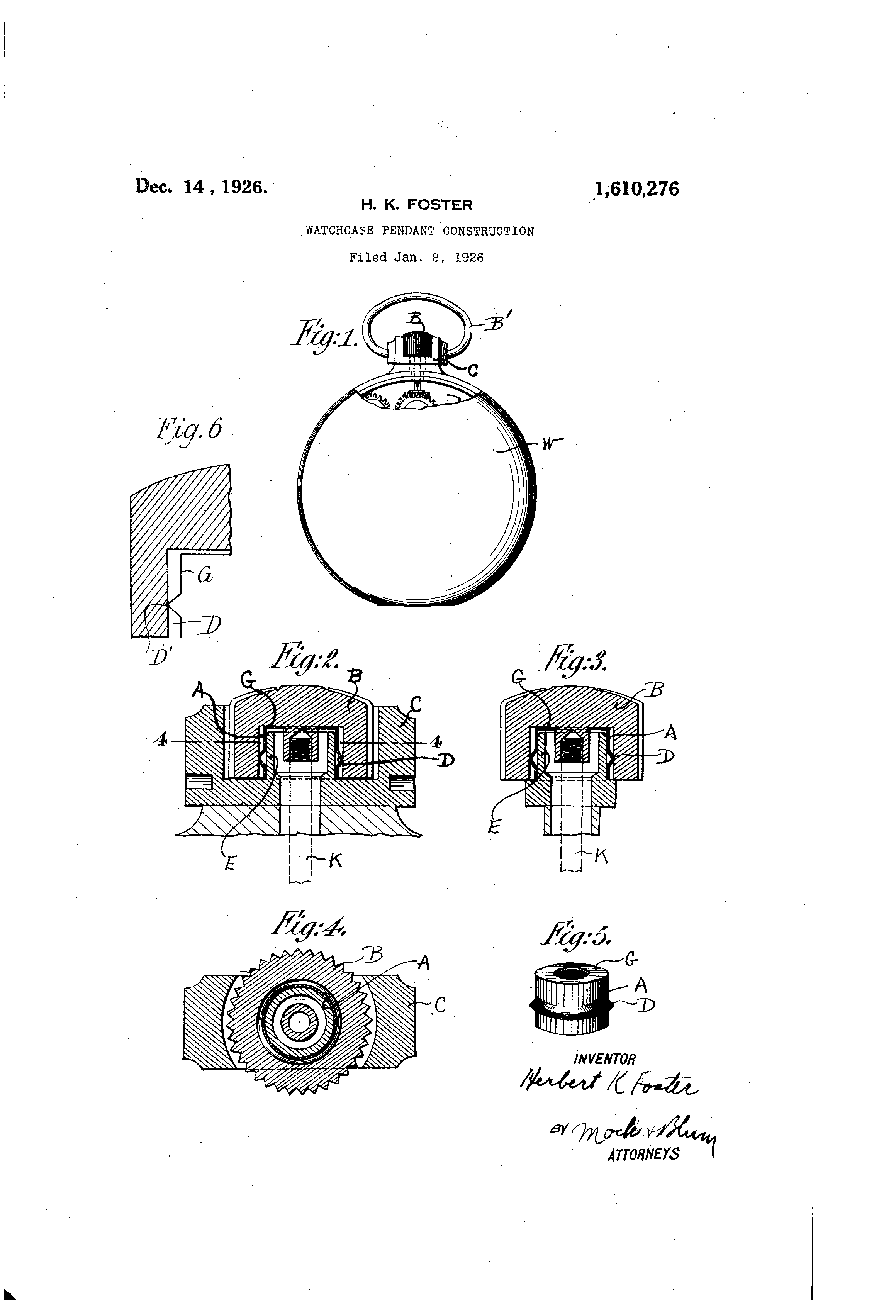 Patent Watch Case Construction by Herbert K. Foster Issued Dec 14, 1926