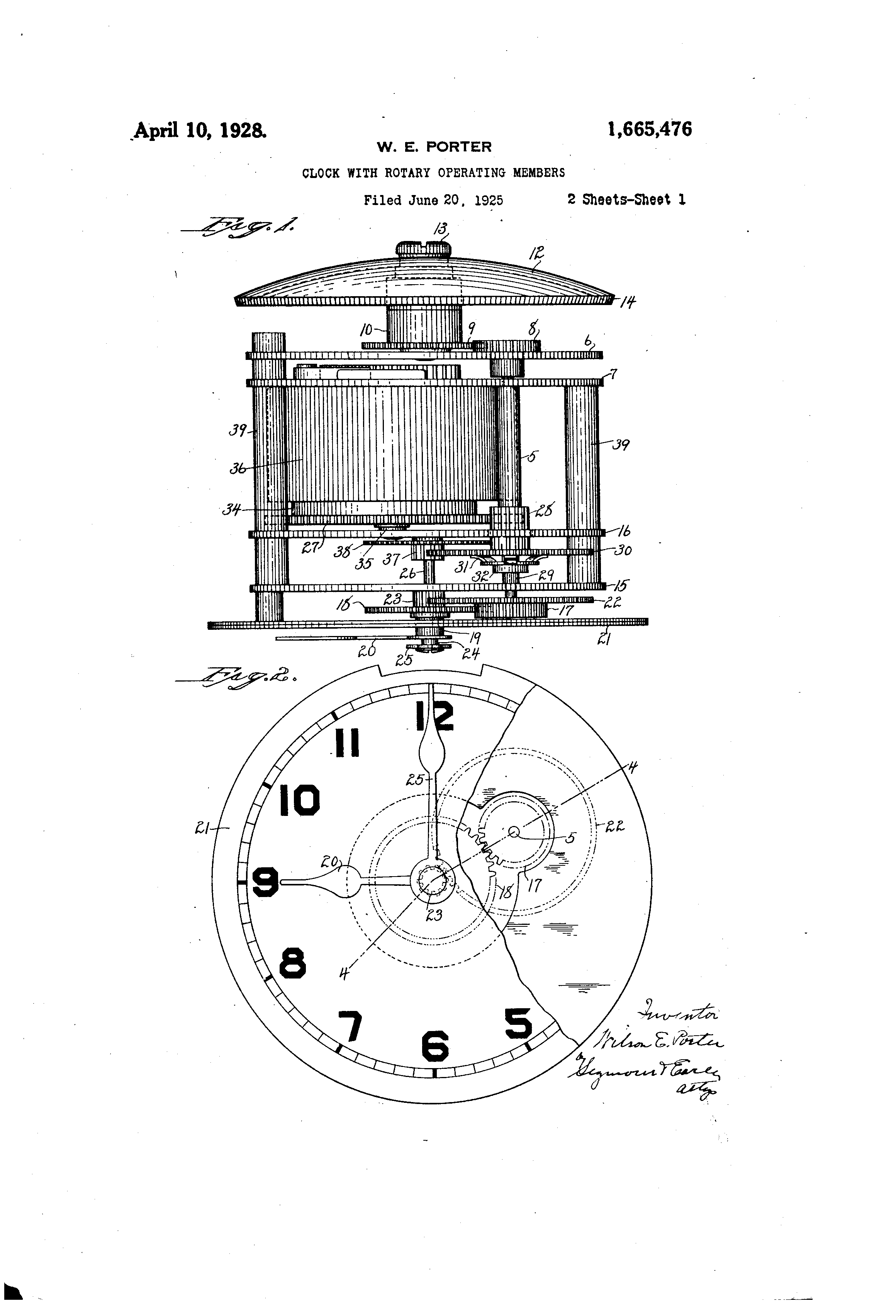 Patent Clock With Rotary Operate Member by Wilson E. Porter Issued Apr ...
