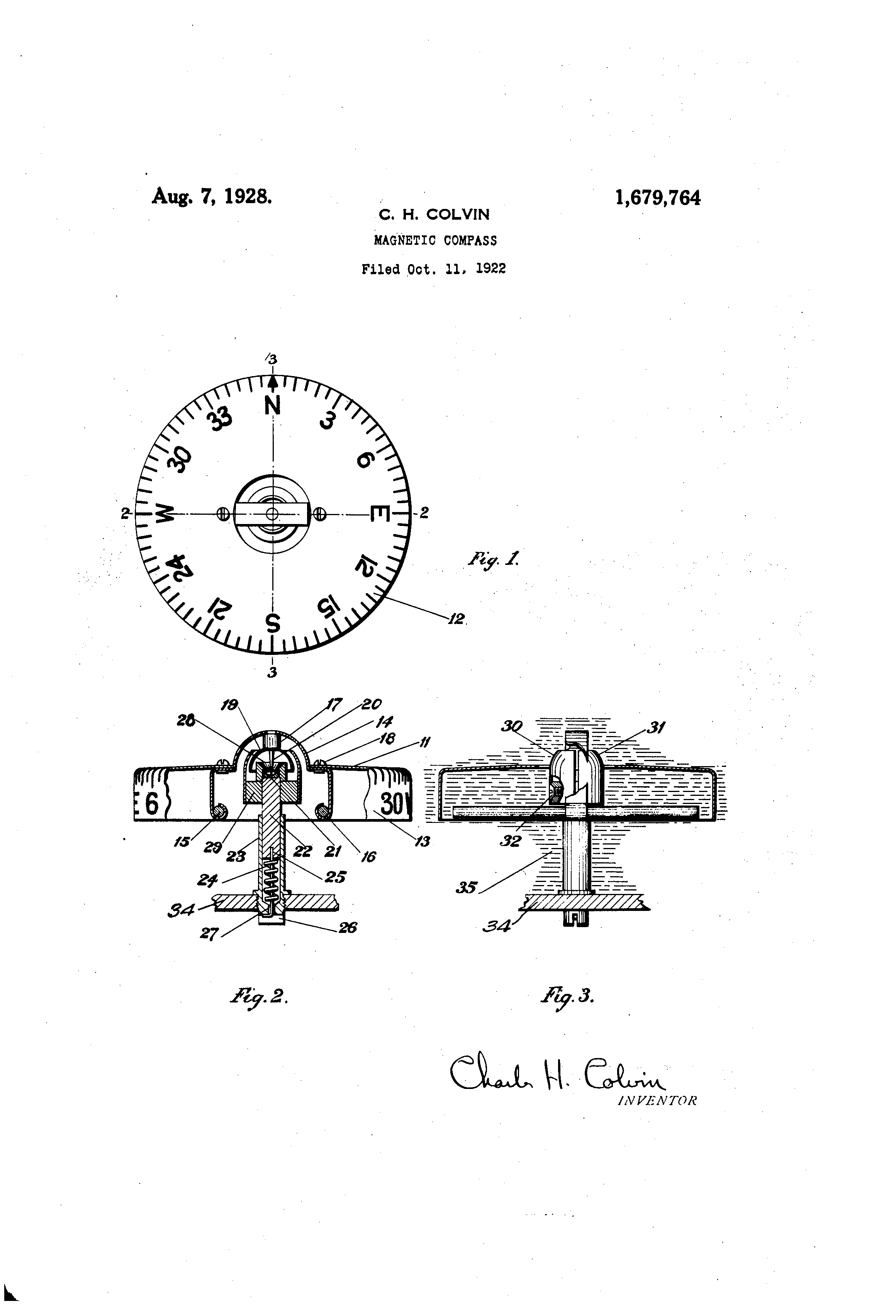 Patent US1679764 - Magnetic compass - Google Patents