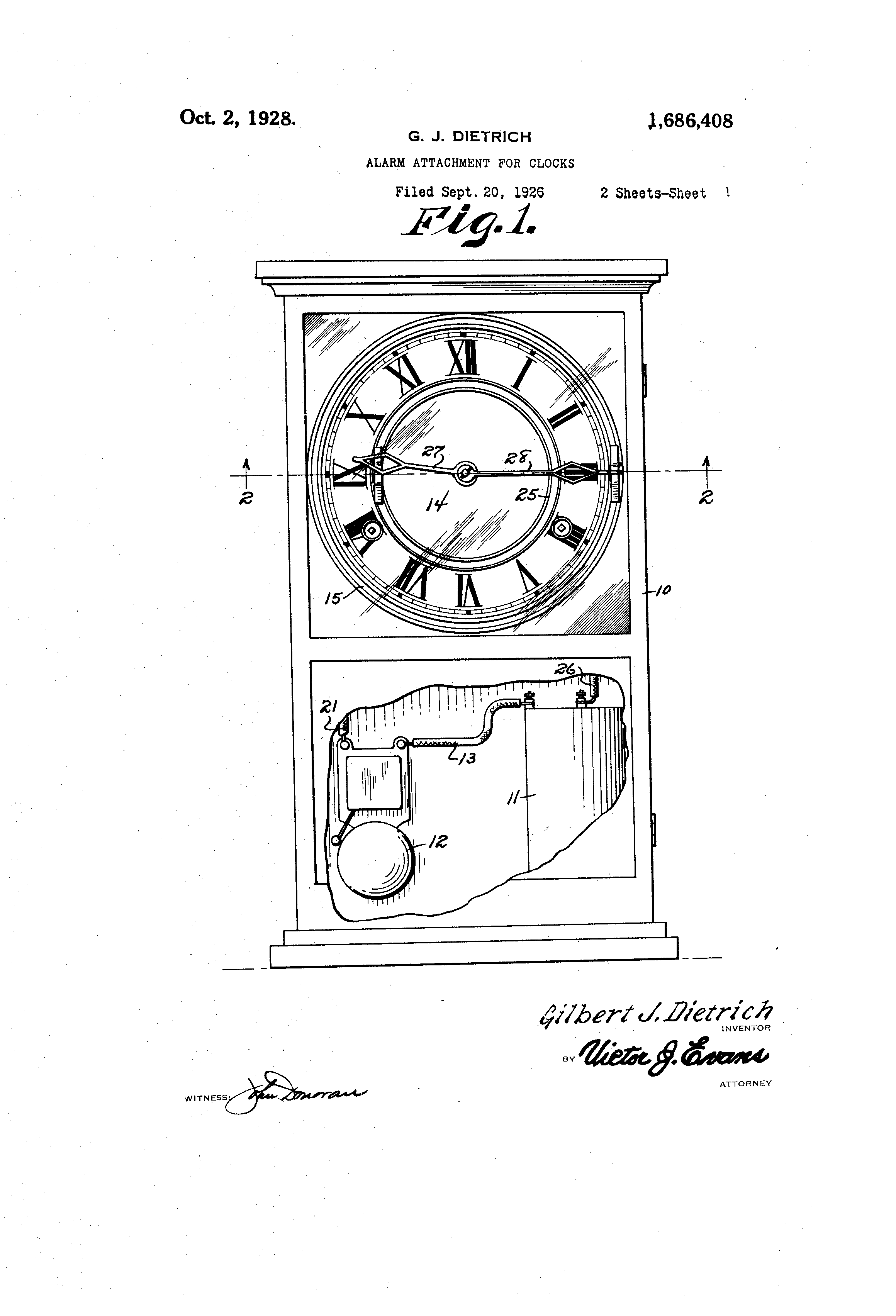 Patent Clock Alarm Attach Electric by Gilbert J. Dietrich Issued Oct 2 ...