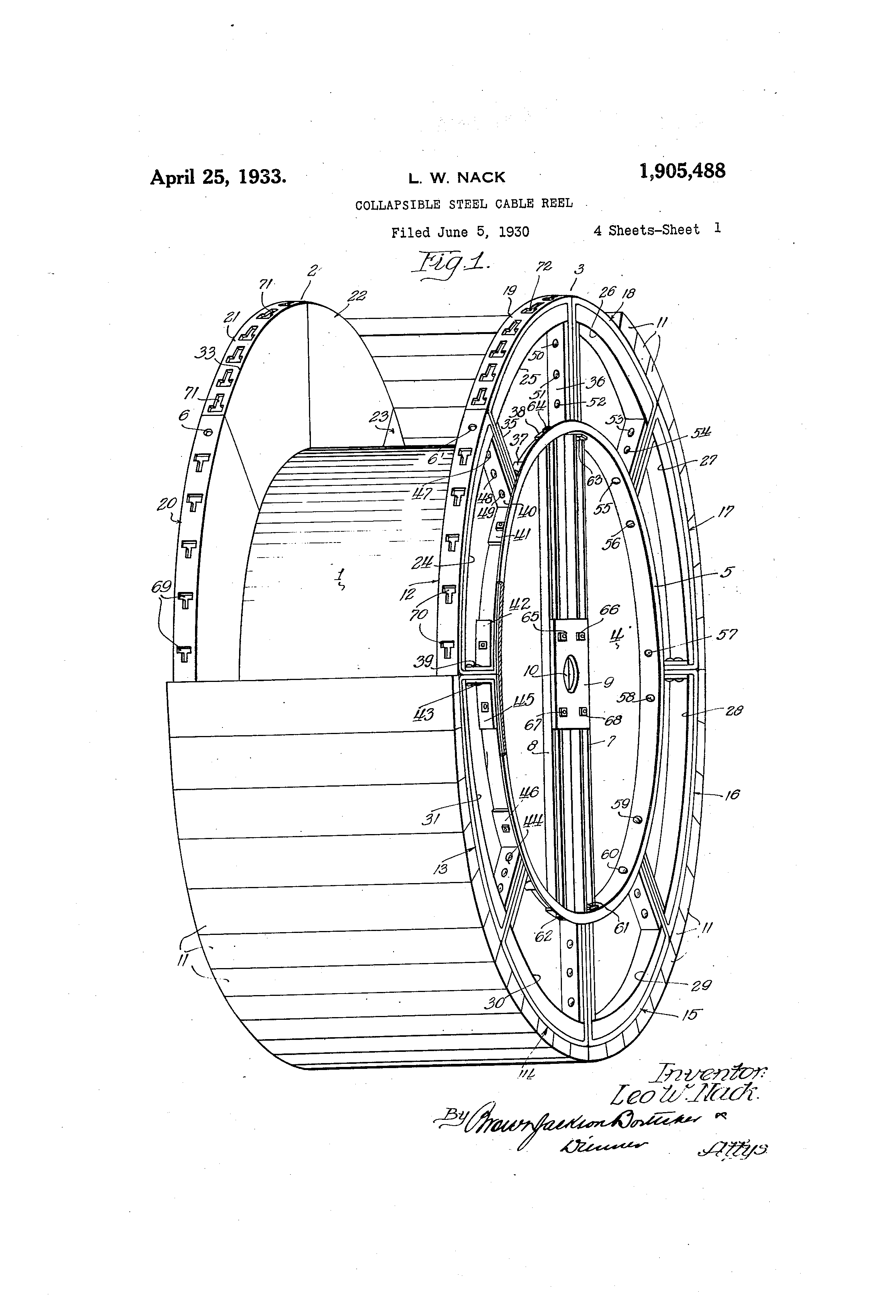 Patent US1905488 - Collapsible steel cable reel - Google Patents