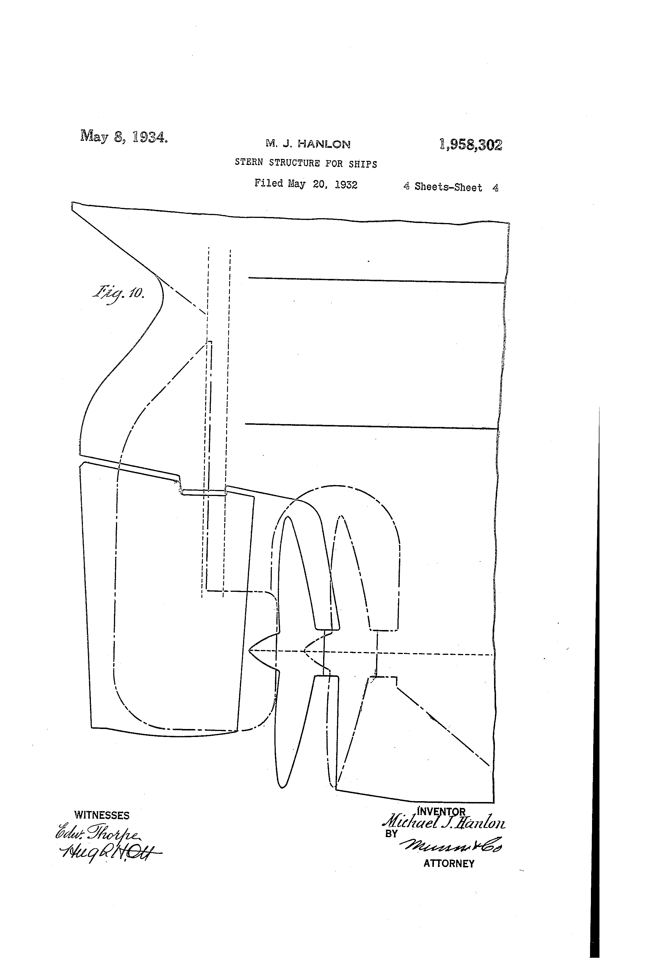 Patent US1958302 - Stern structure for ships - Google Patents