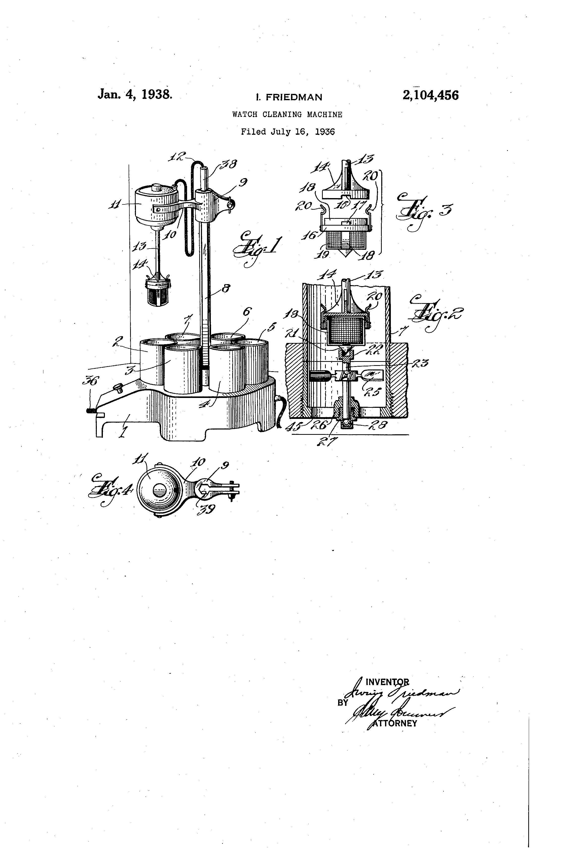 Patent Watch Clean Machine by Irving Friedman Issued Jan 4, 1938
