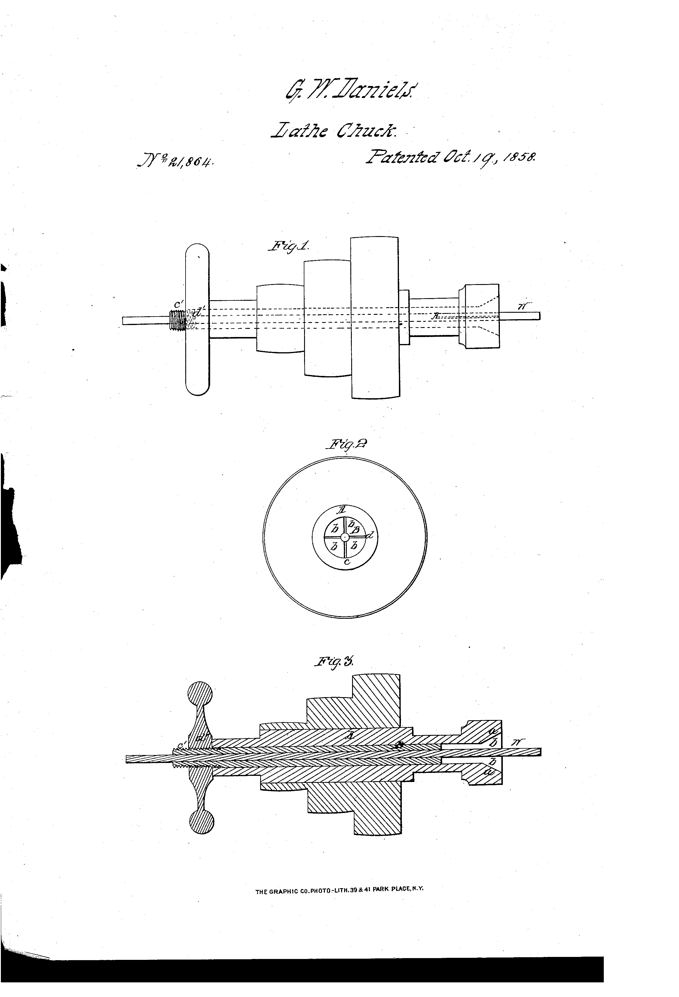 Patent Tool Lathe Chuck by G.W. Daniels, Issued Oct 19, 1858