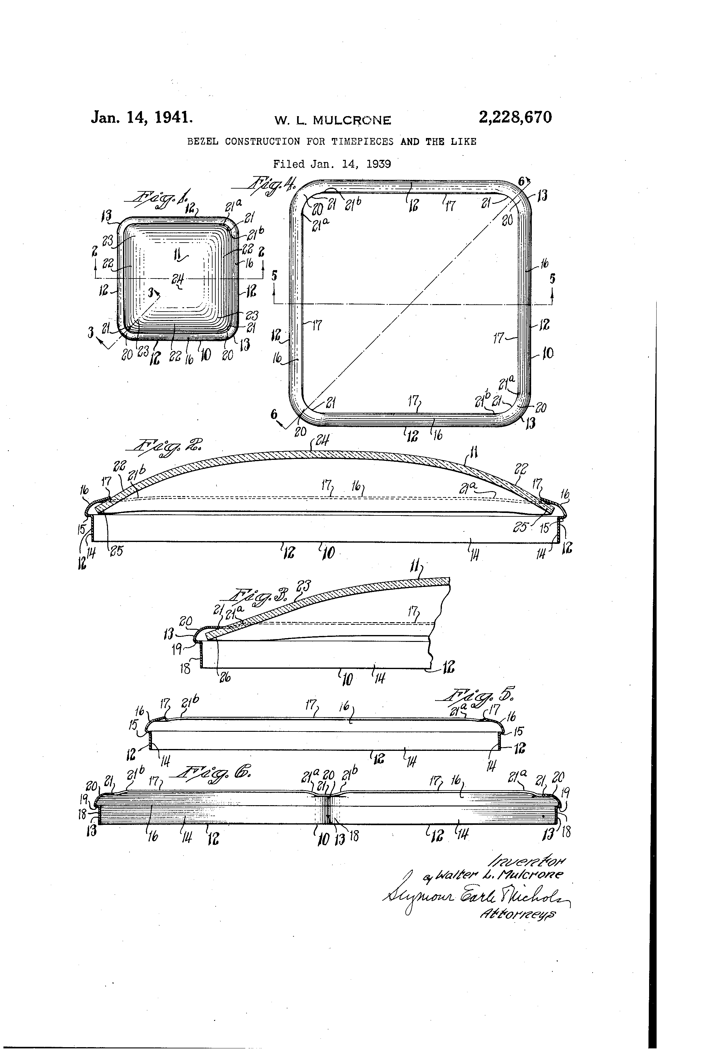 Patent Timepiece Bezel Construction by Walter L. Mulcrone Issued Jan 14 ...