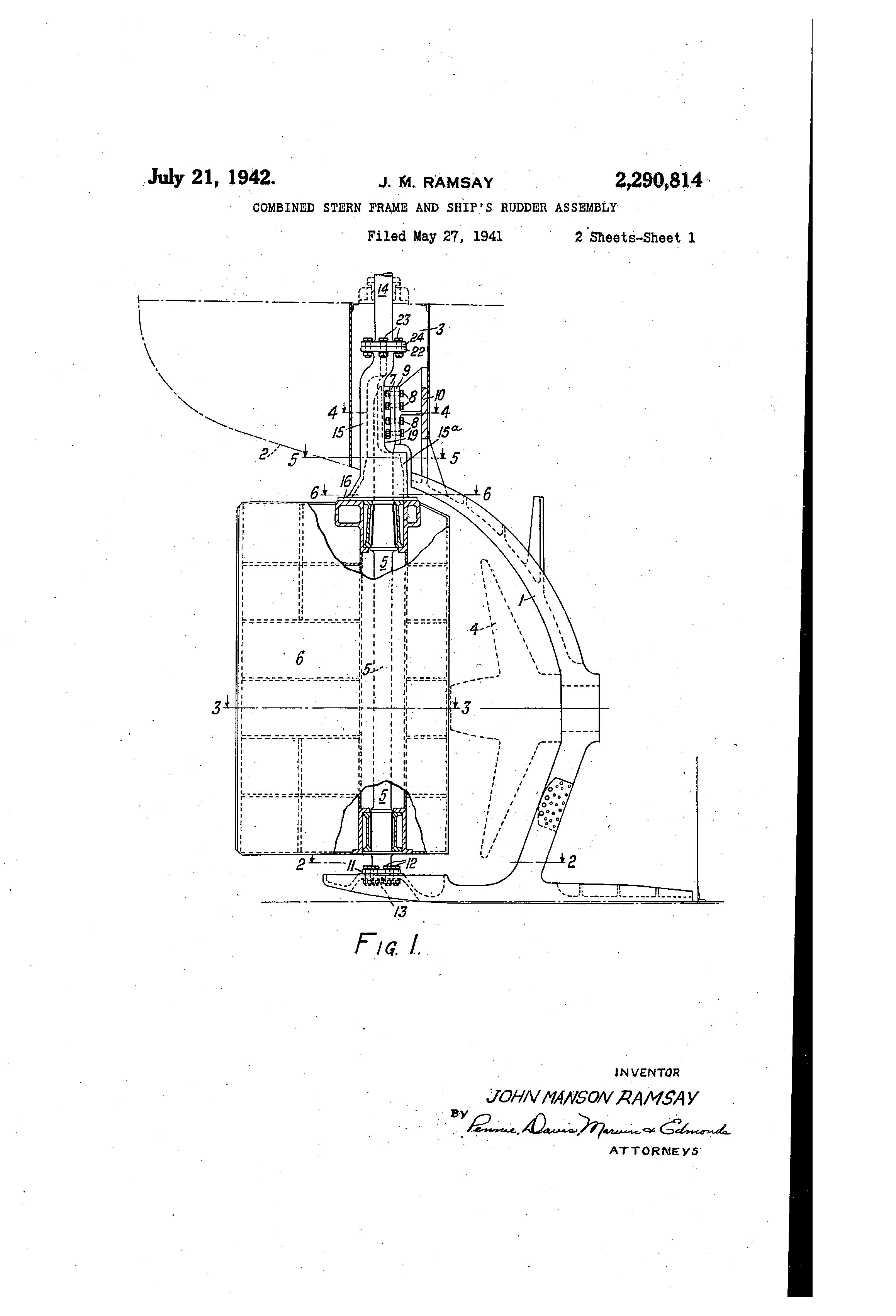 Patent US2290814 - Combined stern frame and ship's rudder assembly ...