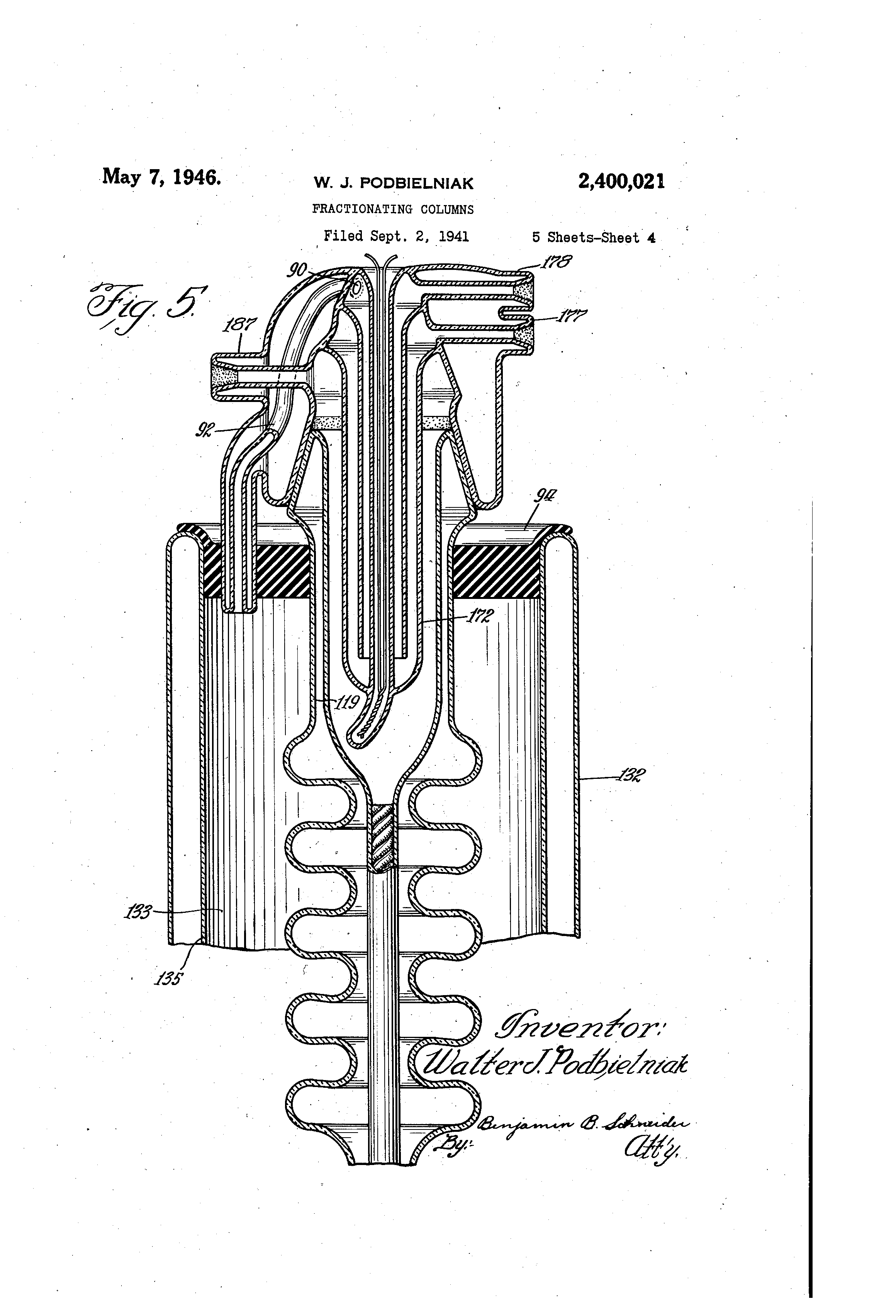 Patent US2400021 - Fractionating column - Google Patents