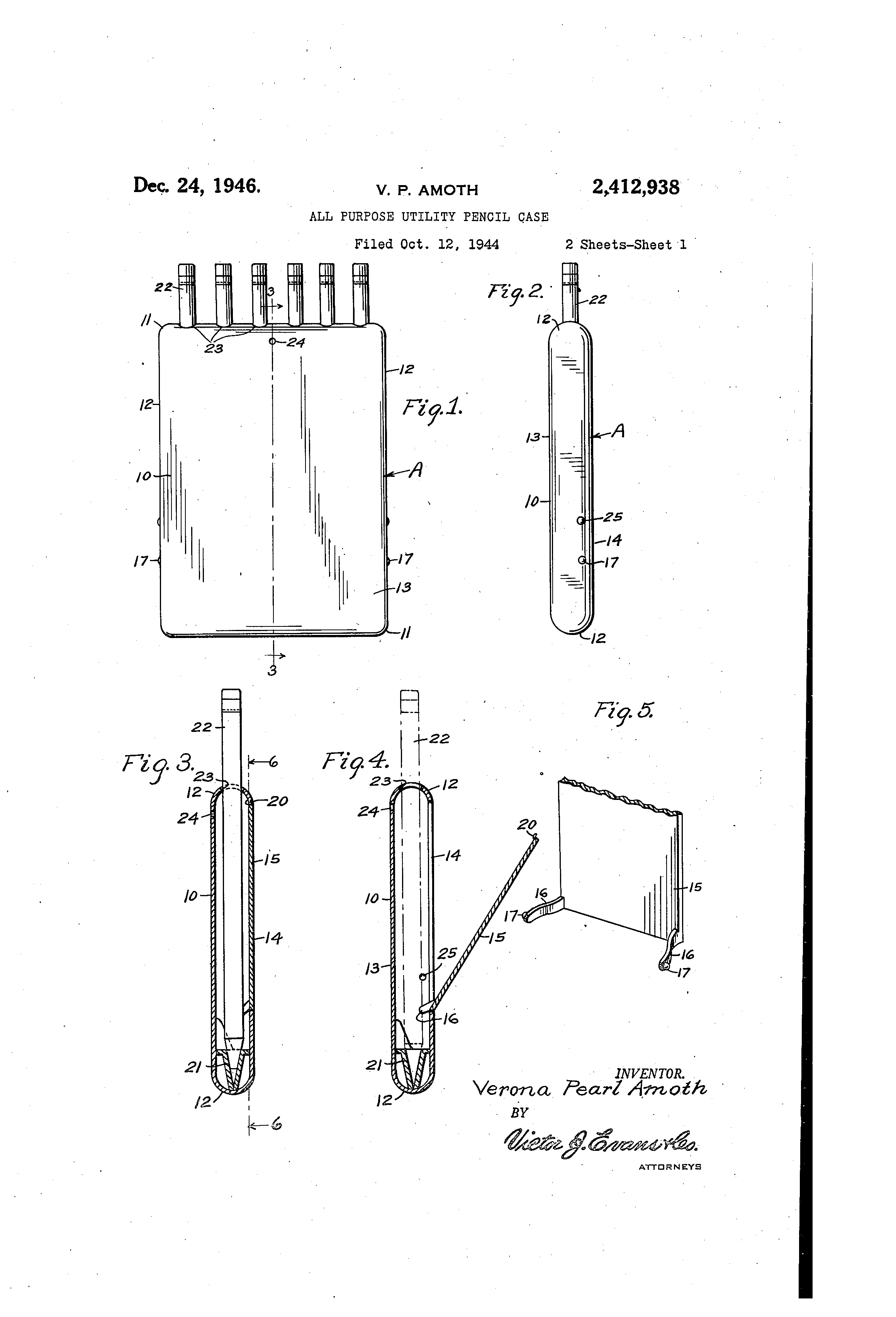 Patent US2412938 - All-purpose utility pencil case - Google Patents