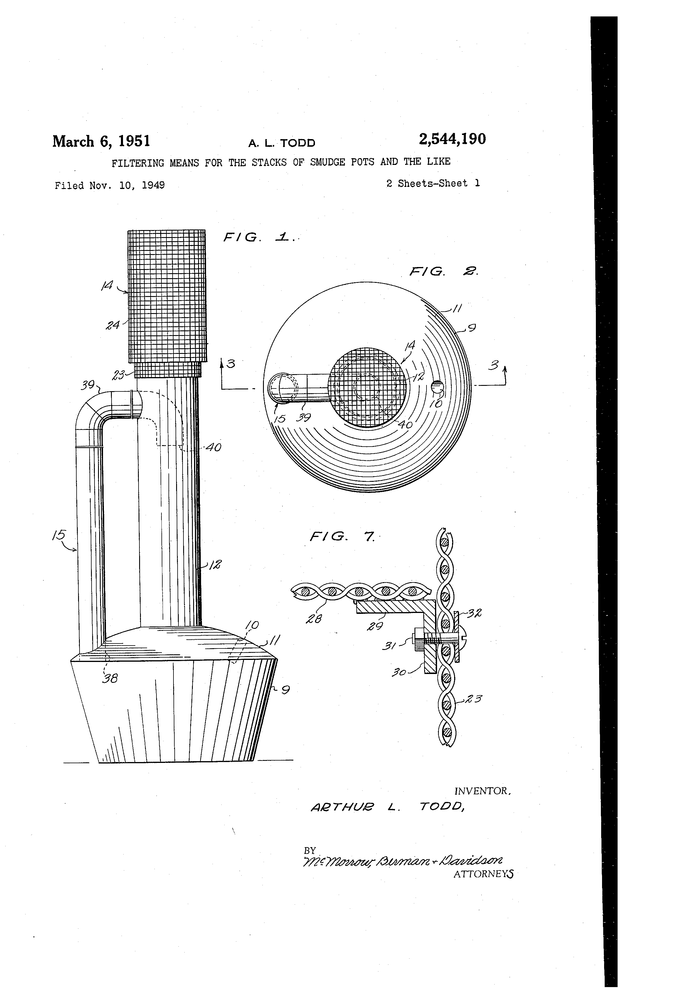 Patent US2544190 - Filtering means for the stacks of smudge pots and ...