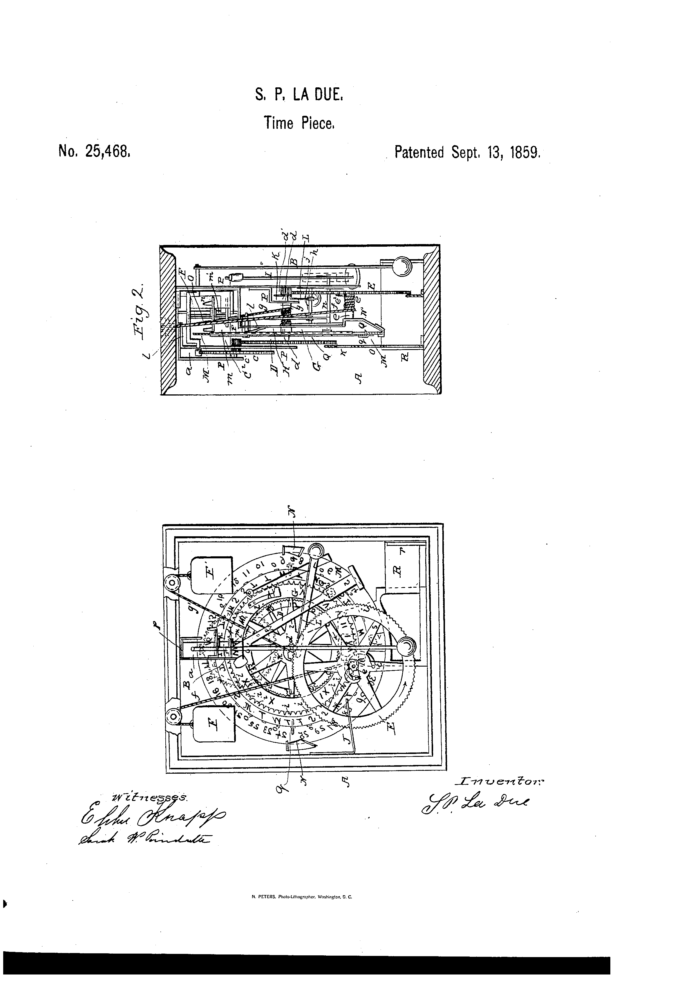 Patent Clock Calendar by Due S. P. La Issued Sep 13, 1859
