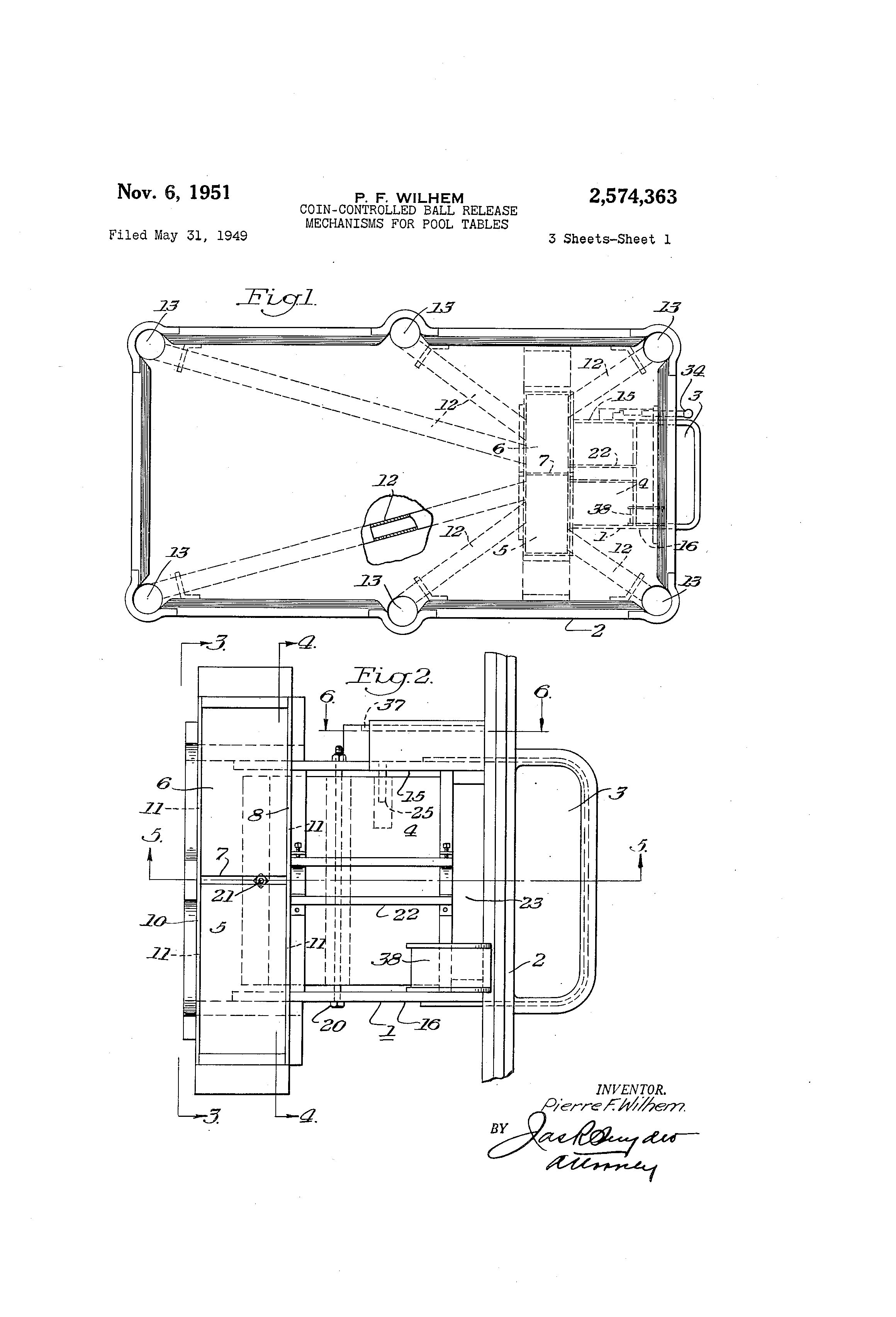 Patent US2574363 - Coin-controlled ball release mechanism for pool ...