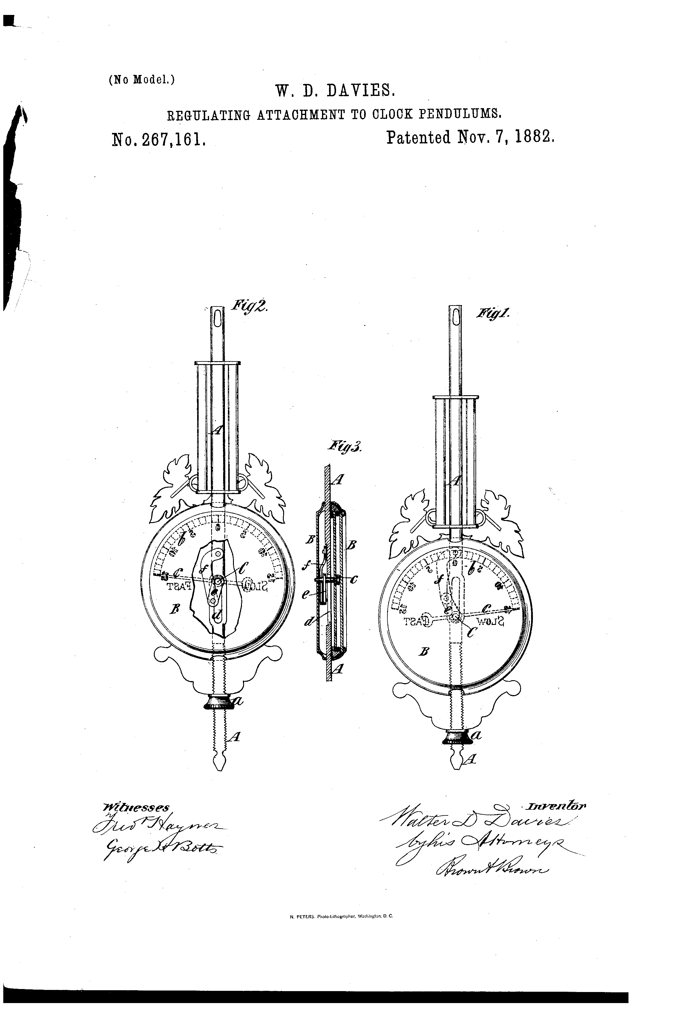 Patent Clock Pendulum by Walter D. Davies Issued Nov 7, 1882