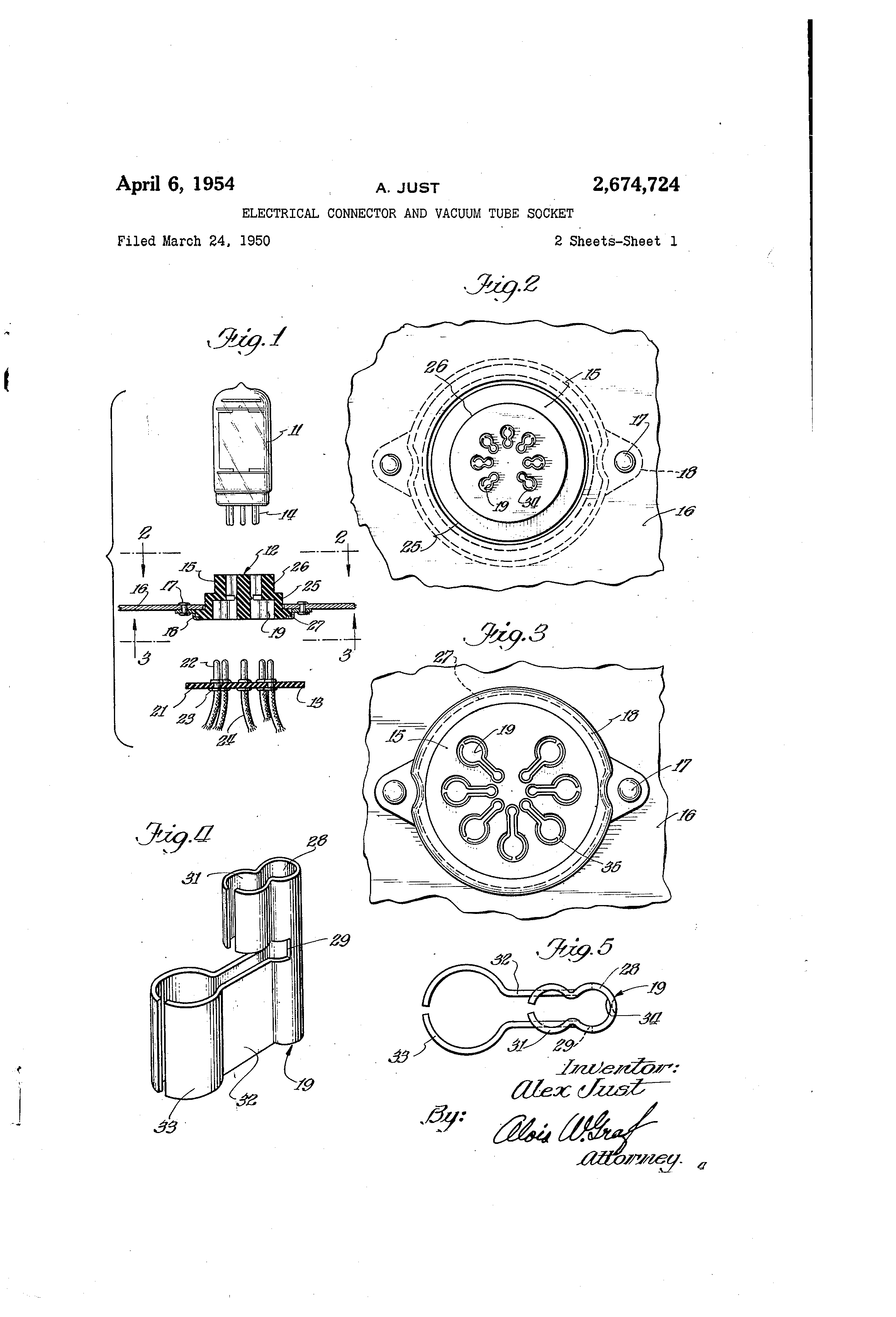 Patent US2674724 - Electrical connector and vacuum tube socket - Google ...