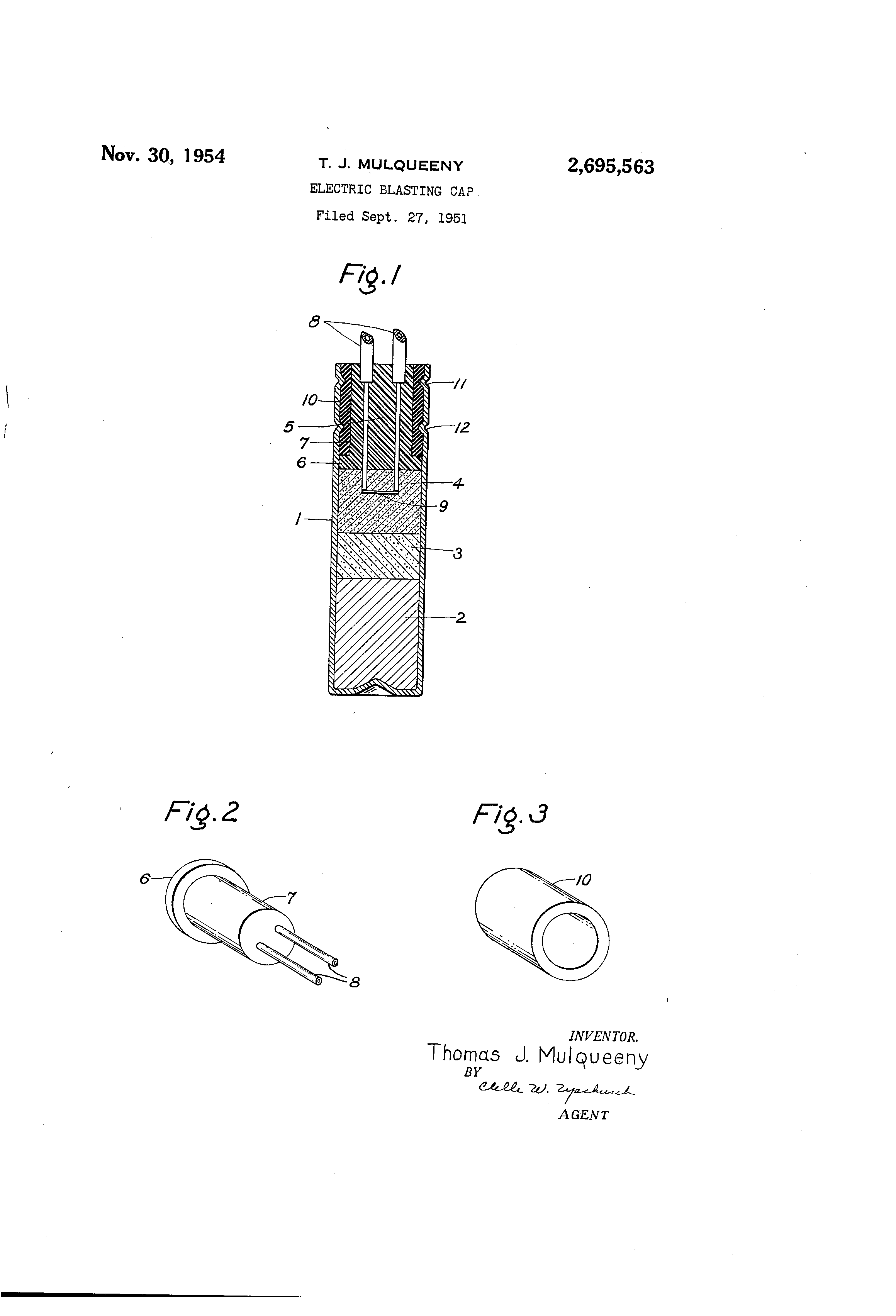 Patent US2695563 - Electric blasting cap - Google Patents