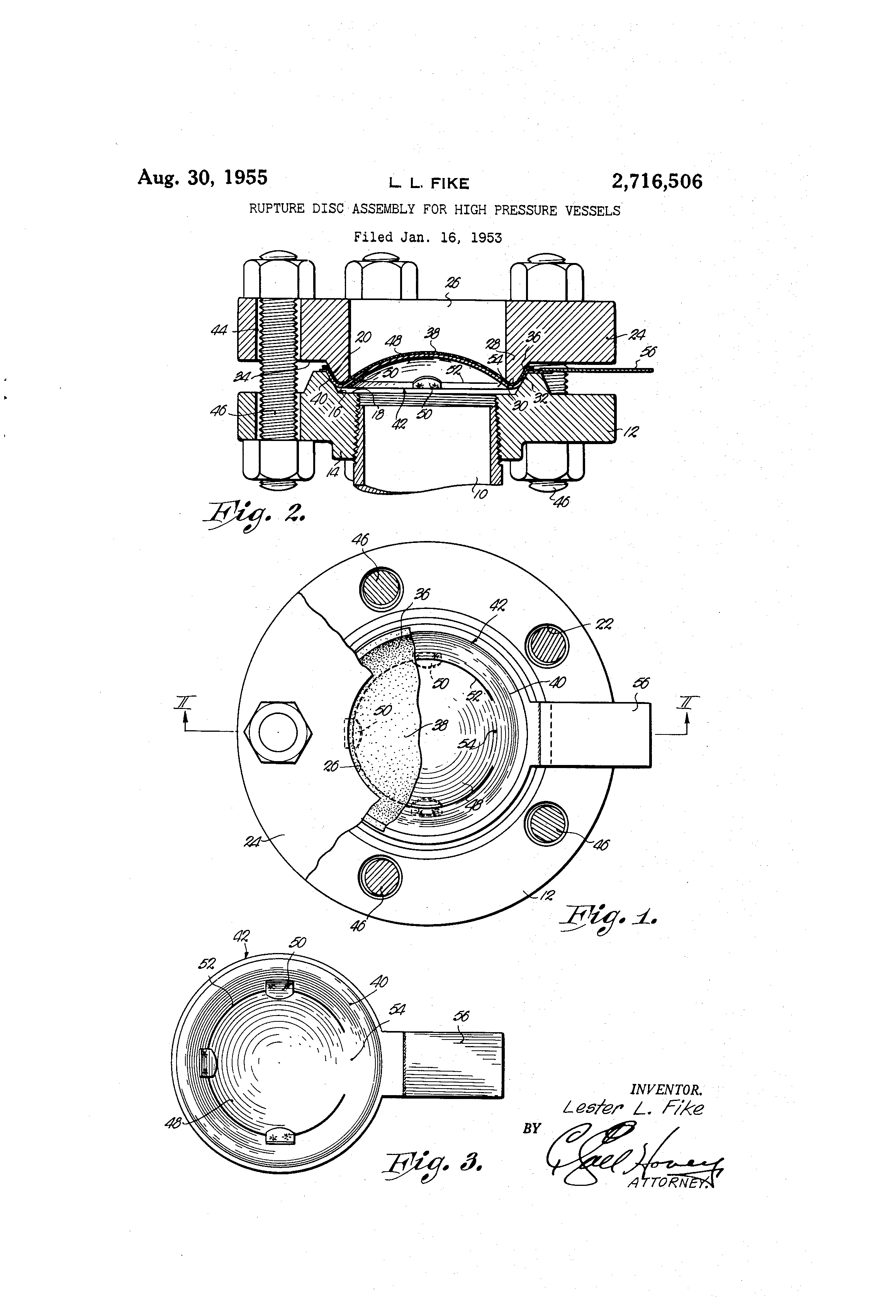 Patent US2716506 - Rupture disc assembly for high pressure vessels ...