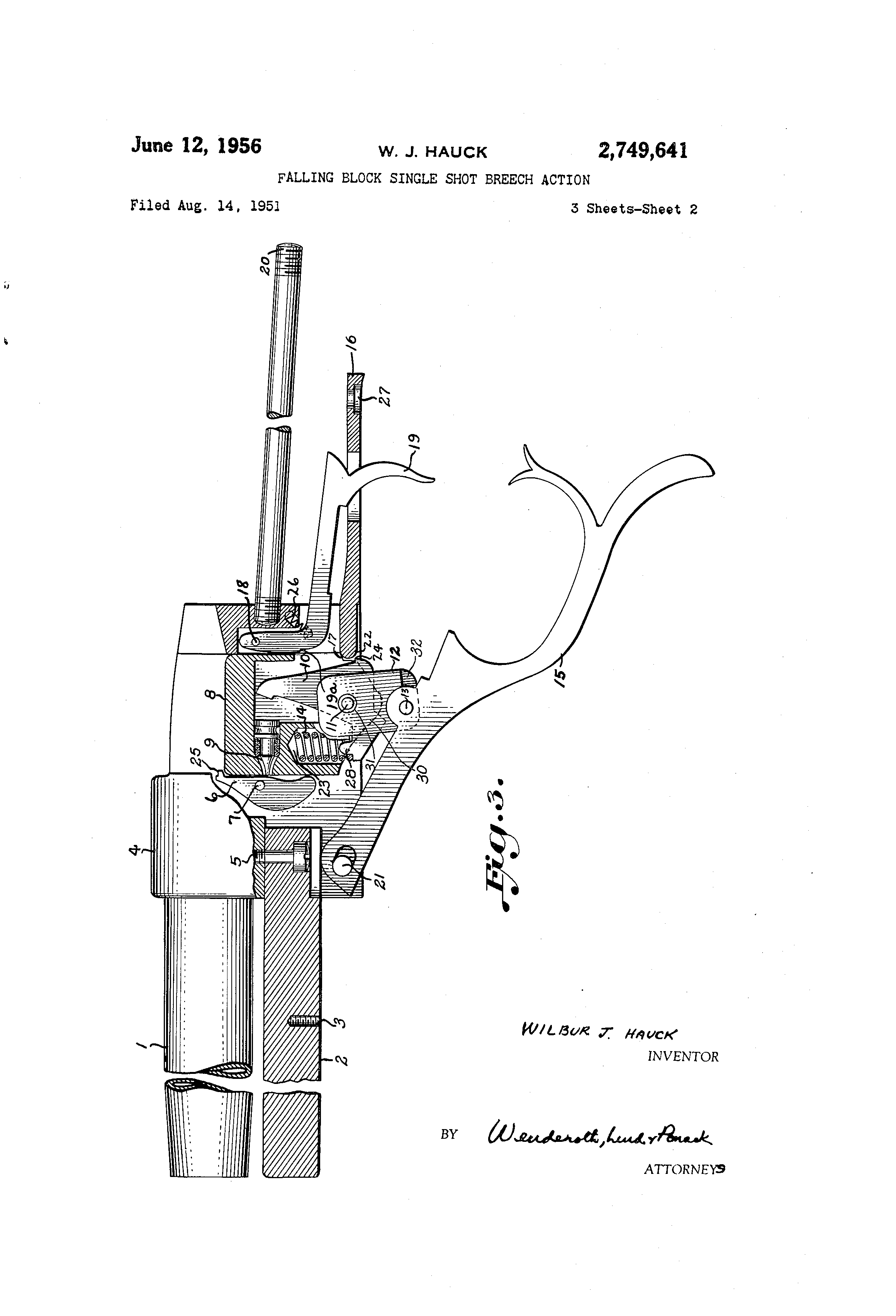 Patent US2749641 - Falling block single shot breech action - Google Patents