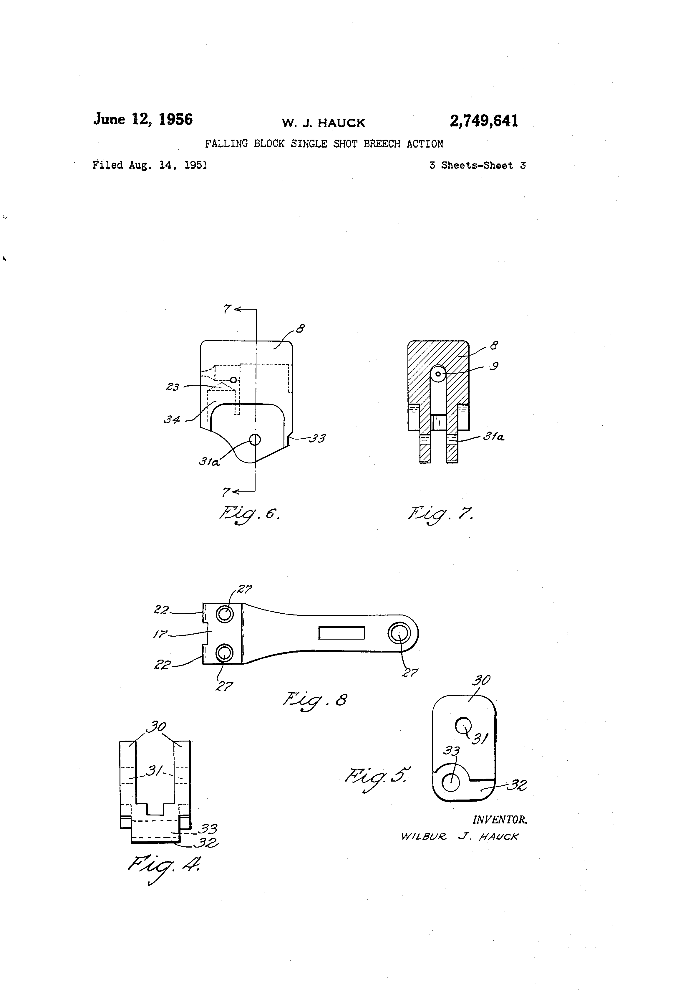 Patent US2749641 - Falling block single shot breech action - Google Patents