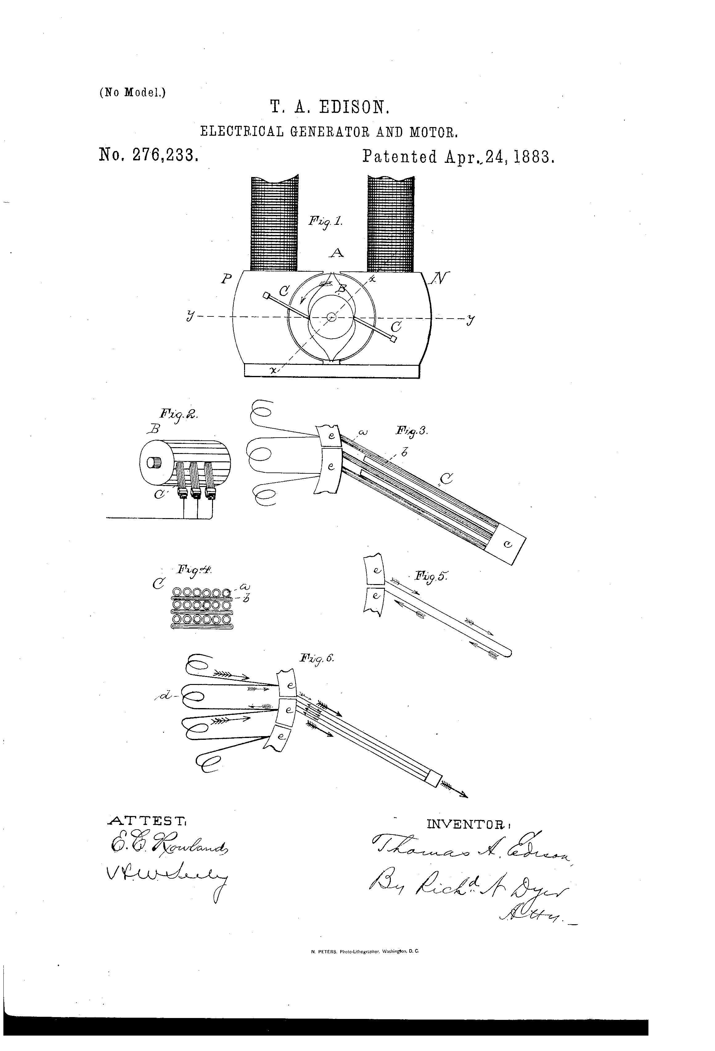 Patent US276233 - Electrical generator and motor - Google Patents
