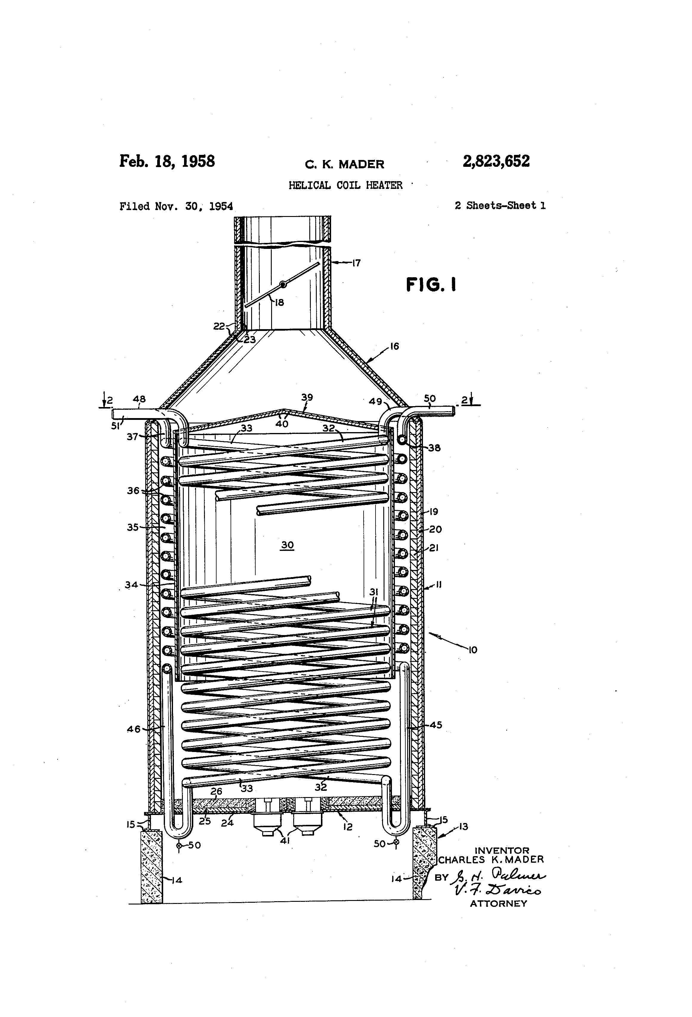 Patent US2823652 - Helical coil heater - Google Patents