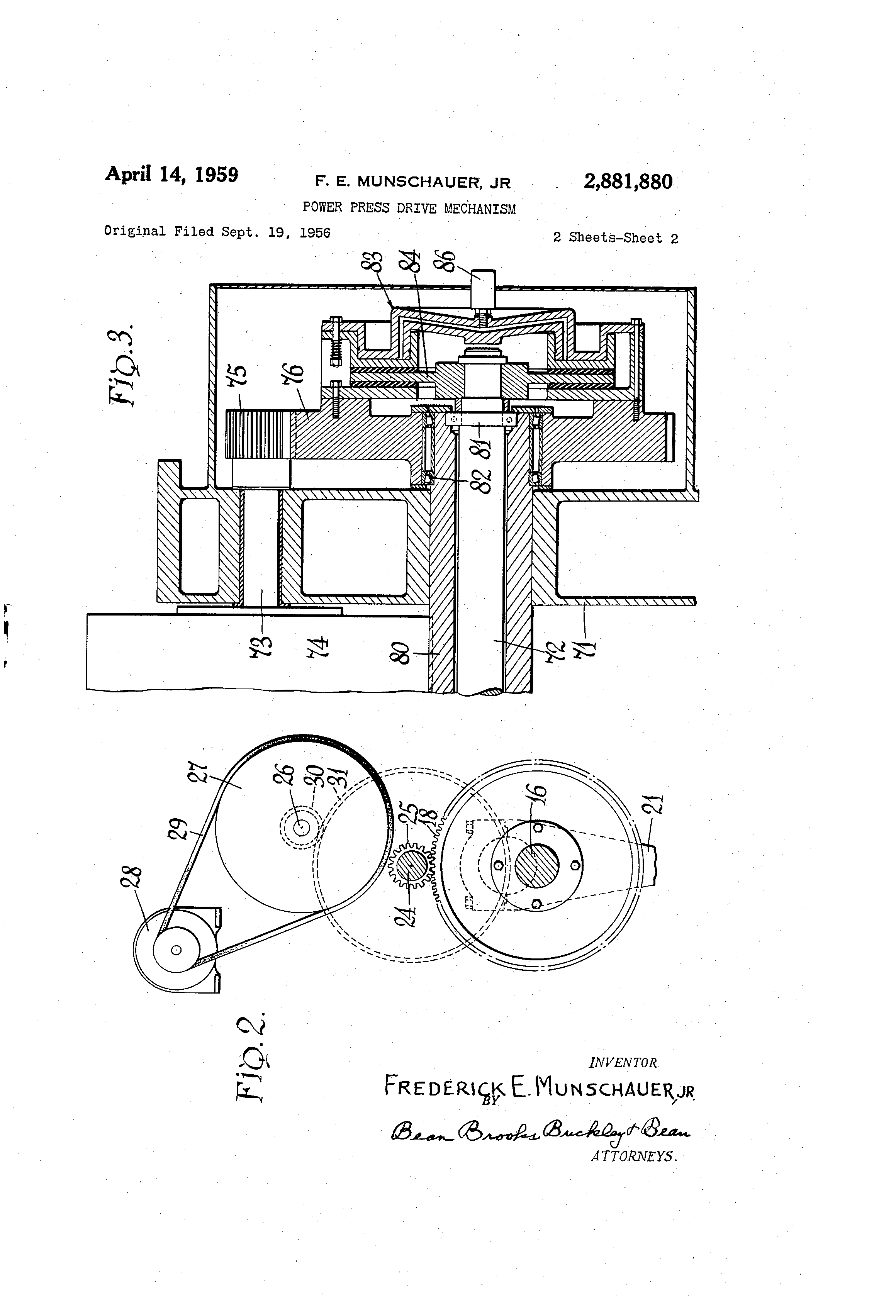 Patent US2881880 - Power press drive mechanism - Google Patents
