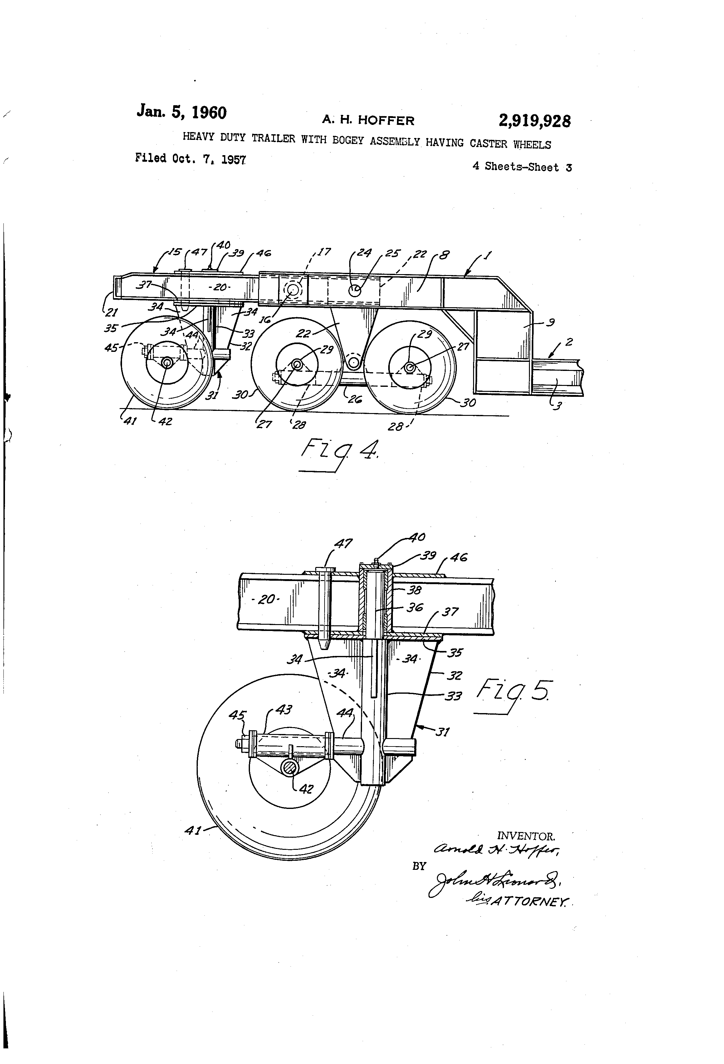Patent US2919928 - Heavy duty trailer with bogey assembly having caster ...