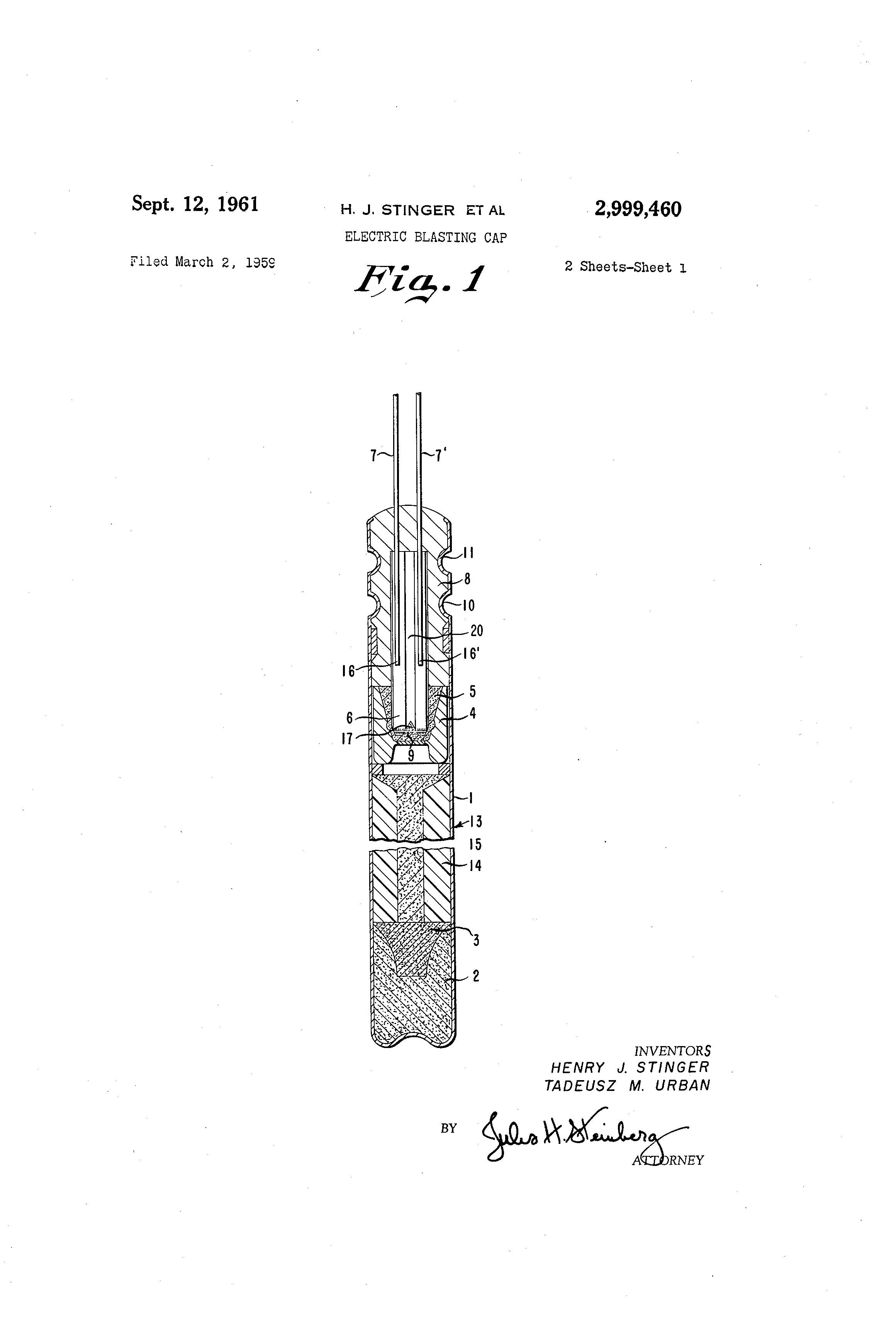Patent US2999460 - Electric blasting cap - Google Patents