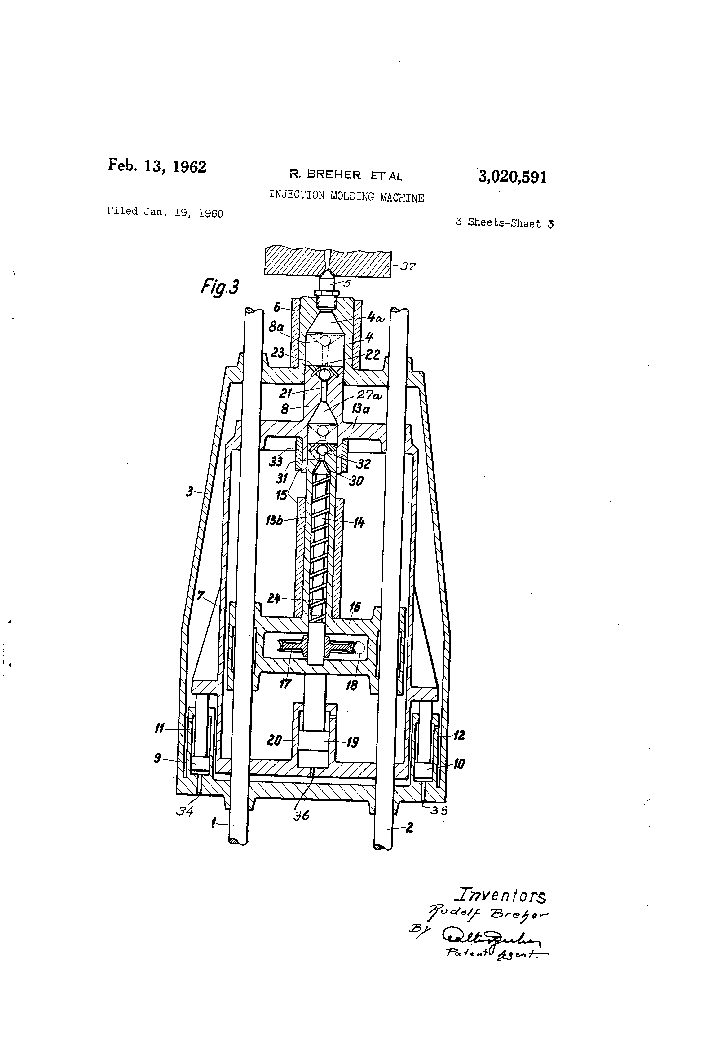 Patent US3020591 - Injection molding machine - Google Patentsuche