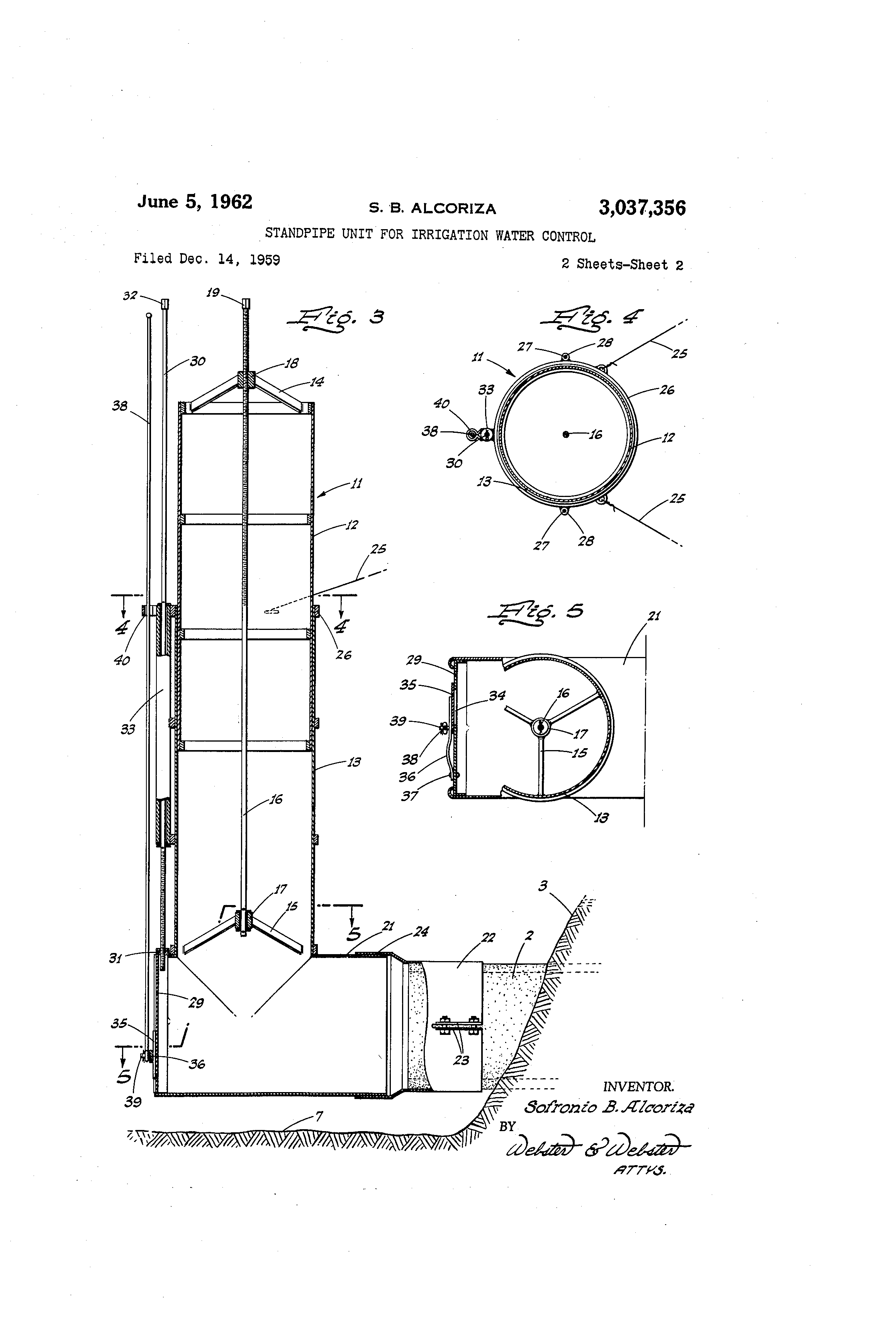 Patent US3037356 - Standpipe unit for irrigation water control - Google ...