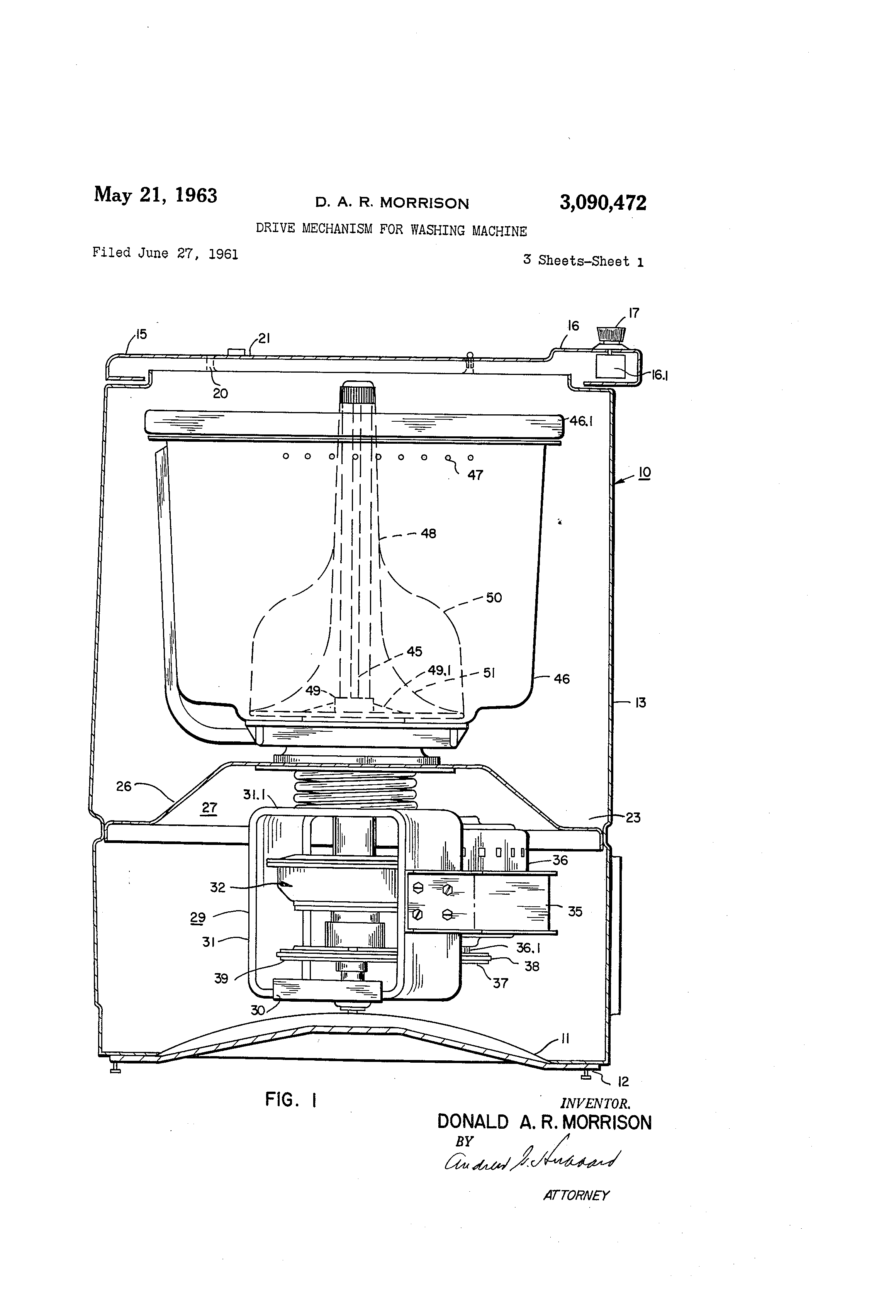 Patent US3090472 - Drive mechanism for washing machine - Google Patents