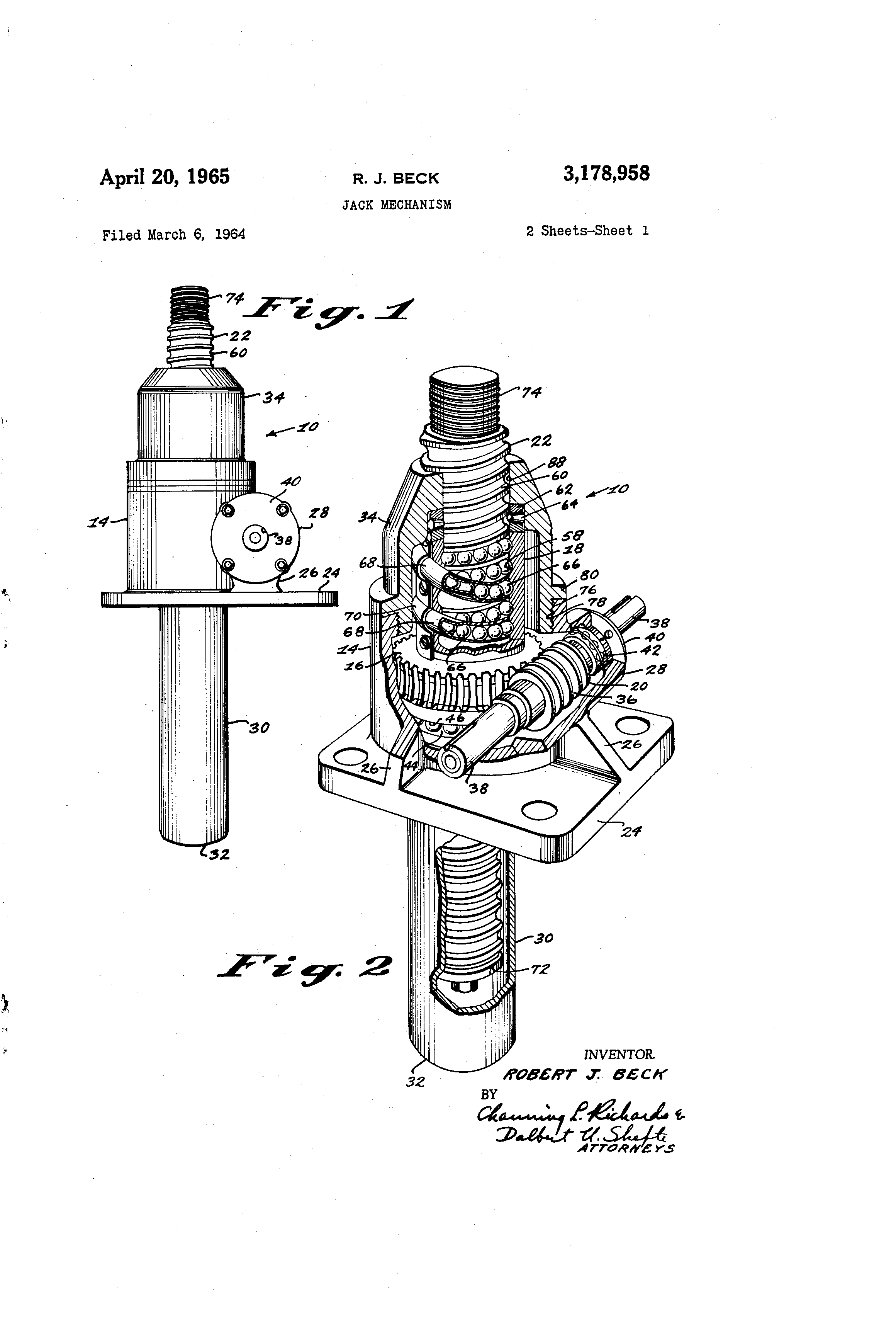 Patent US3178958 - Jack mechanism - Google Patents