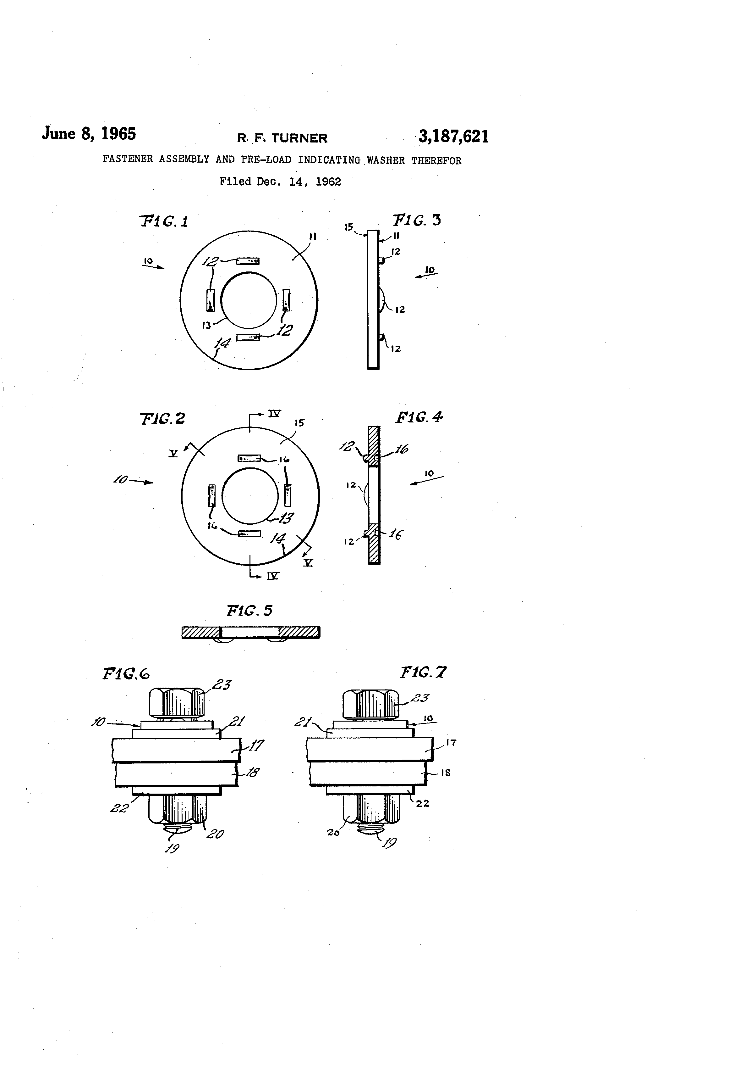 Patent US3187621 - Fastener assembly and pre-load indicating washer ...