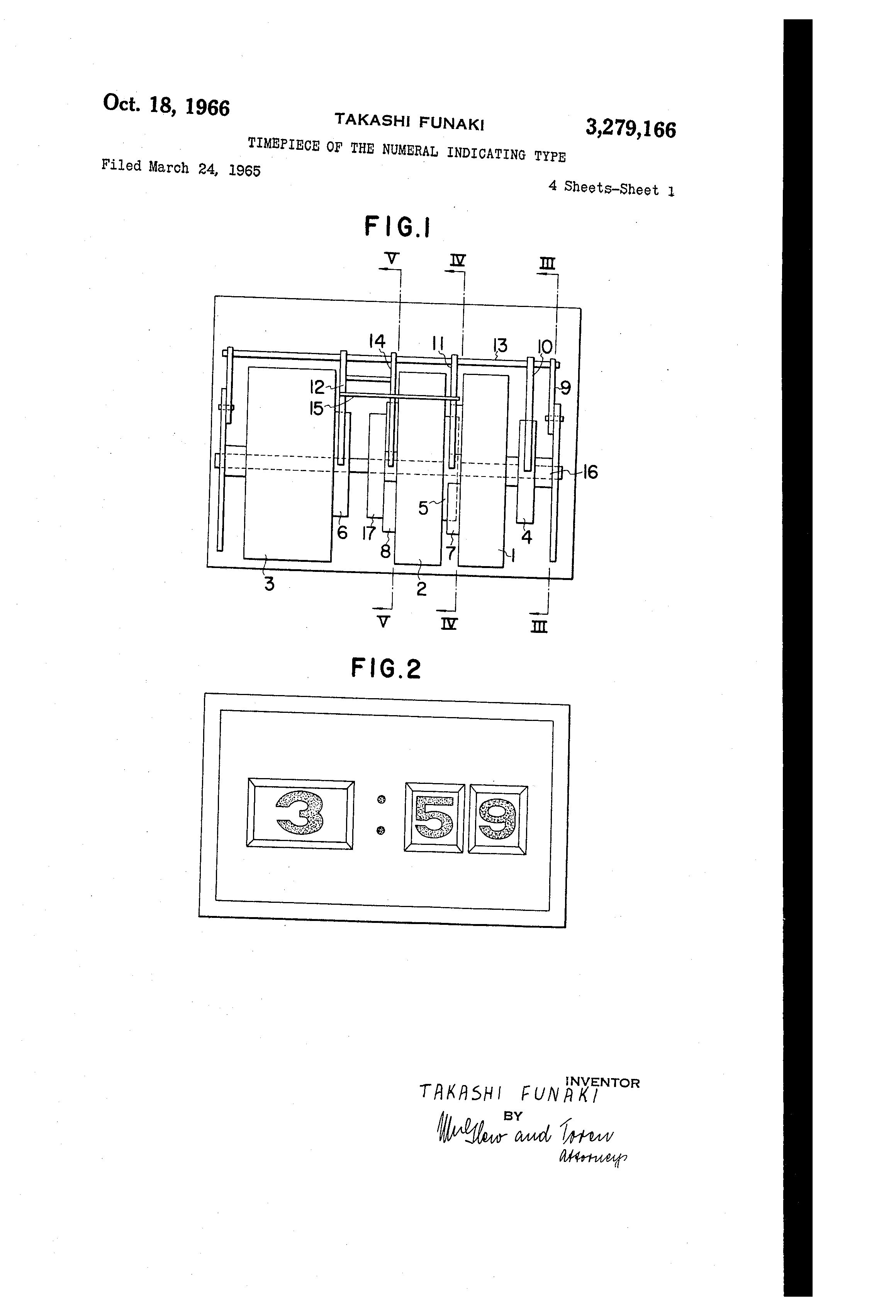 Patent Clock Digital Electric by Takashi Funaki Issued Oct 18, 1966