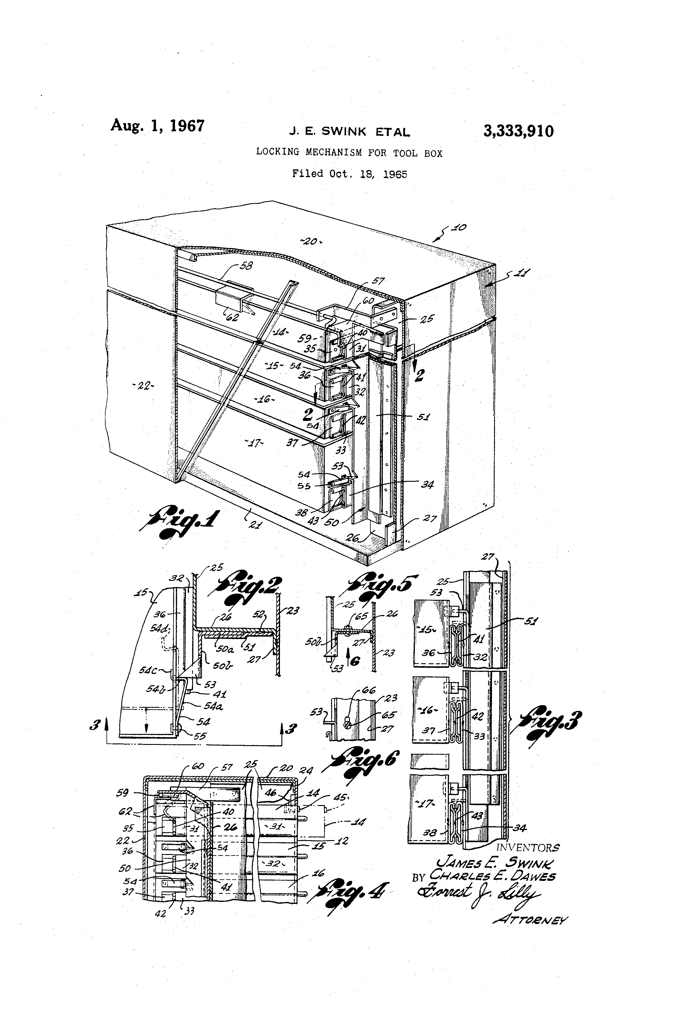Patent US3333910 - Locking mechanism for tool box - Google Patents