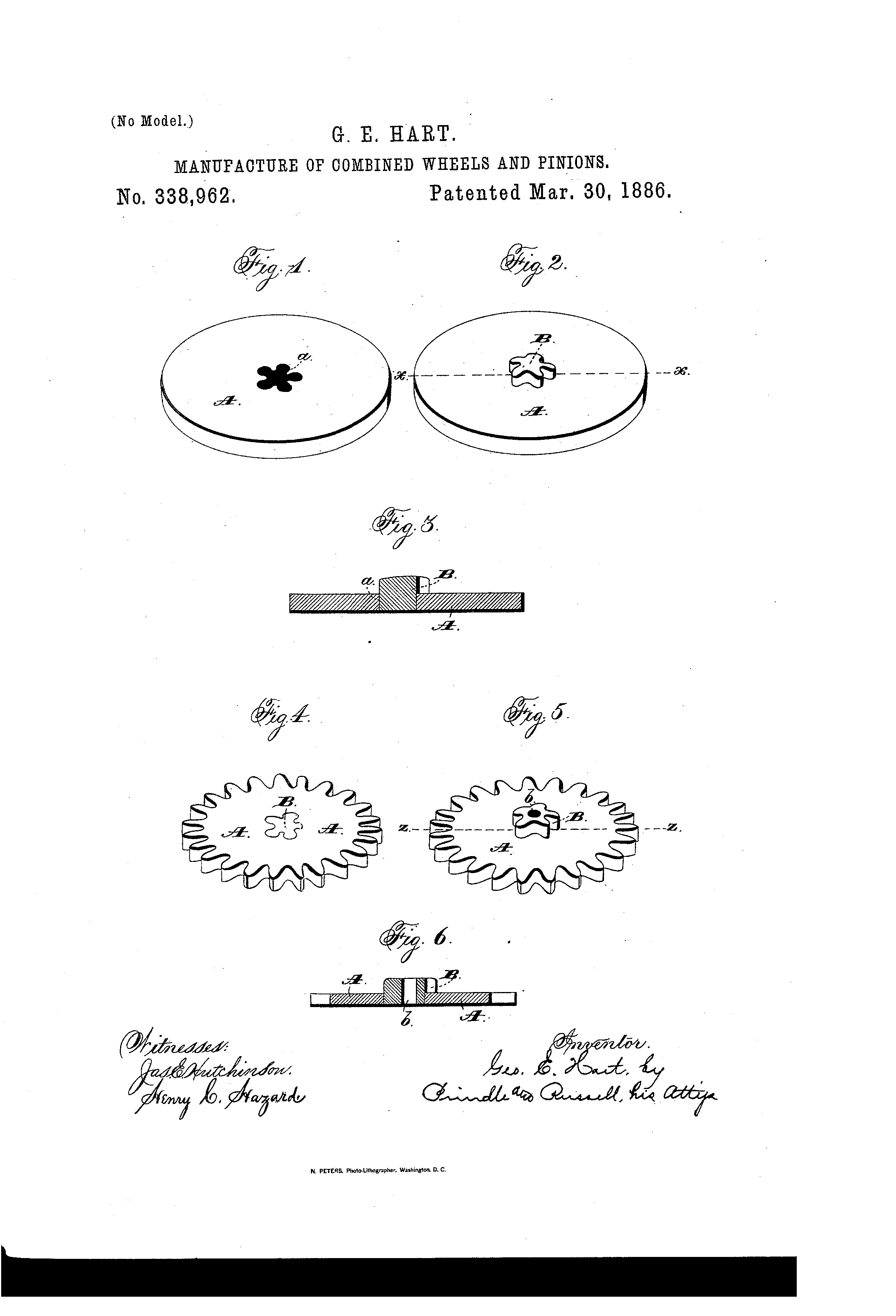 Patent Watch Wheel & Pinion Combine by George E. Hart Issued Mar 30, 1886