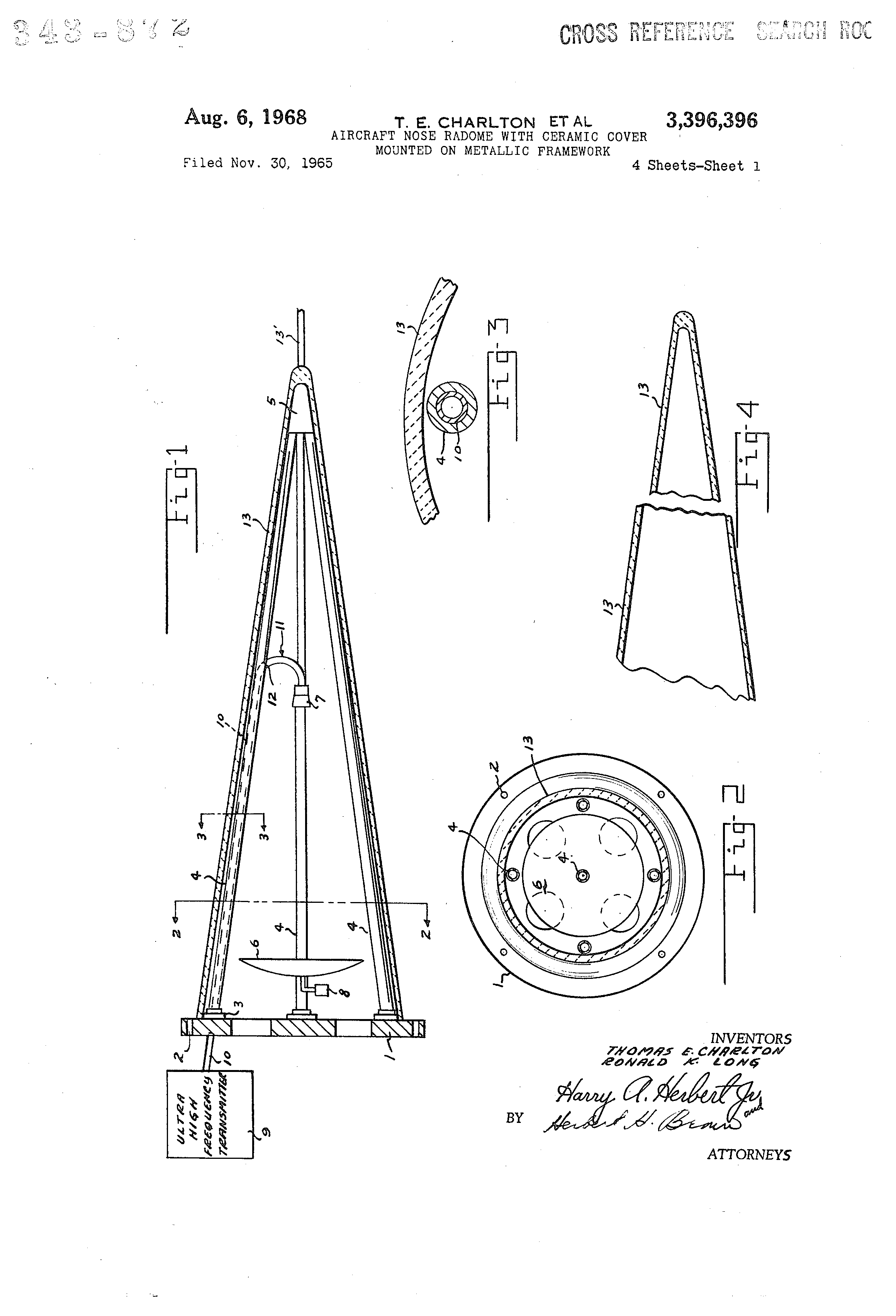 Patent US3396396 - Aircraft nose radome with ceramic cover mounted on ...