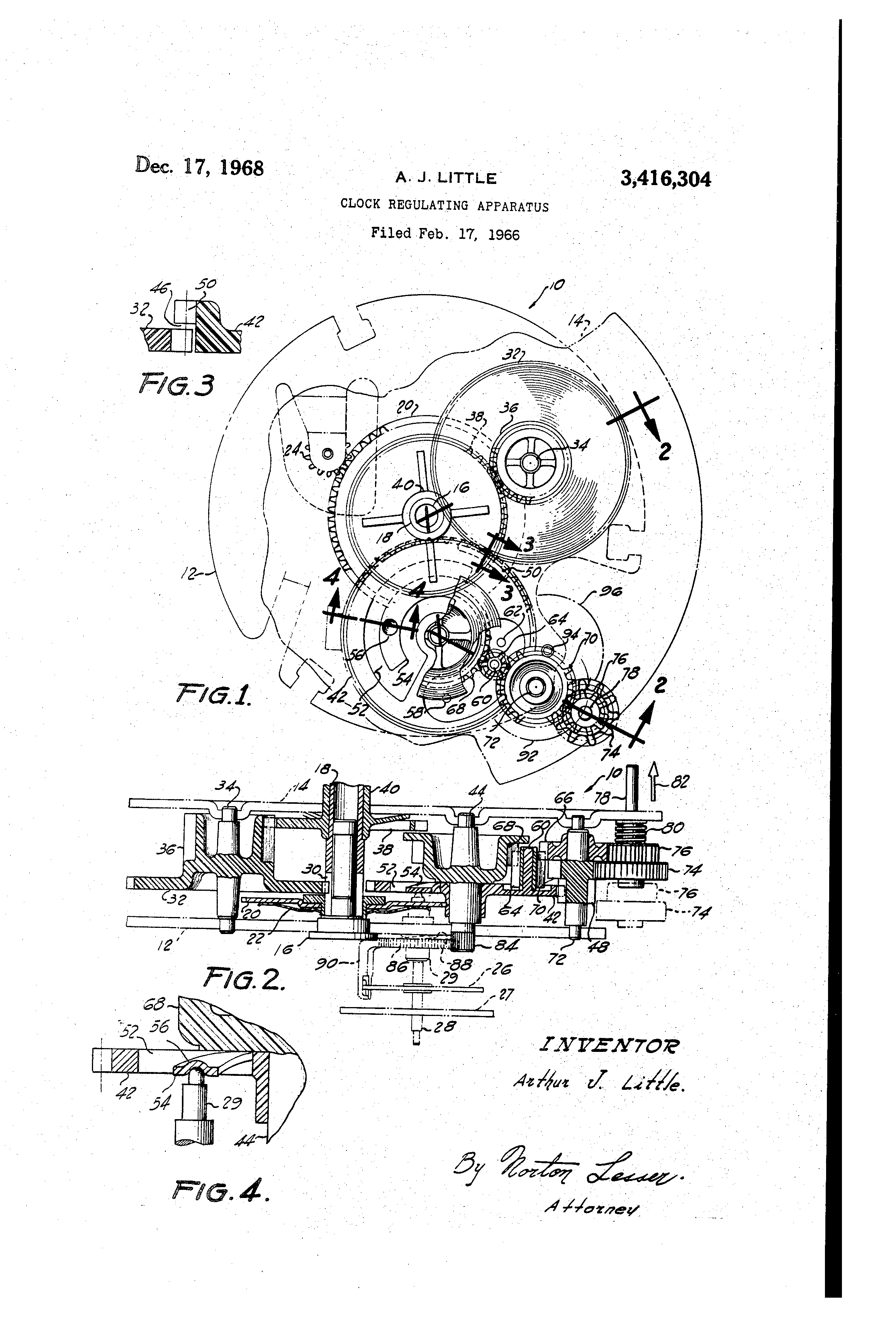 Patent Clock Regulate Device by Arthur J. Little Issued Dec 17, 1968