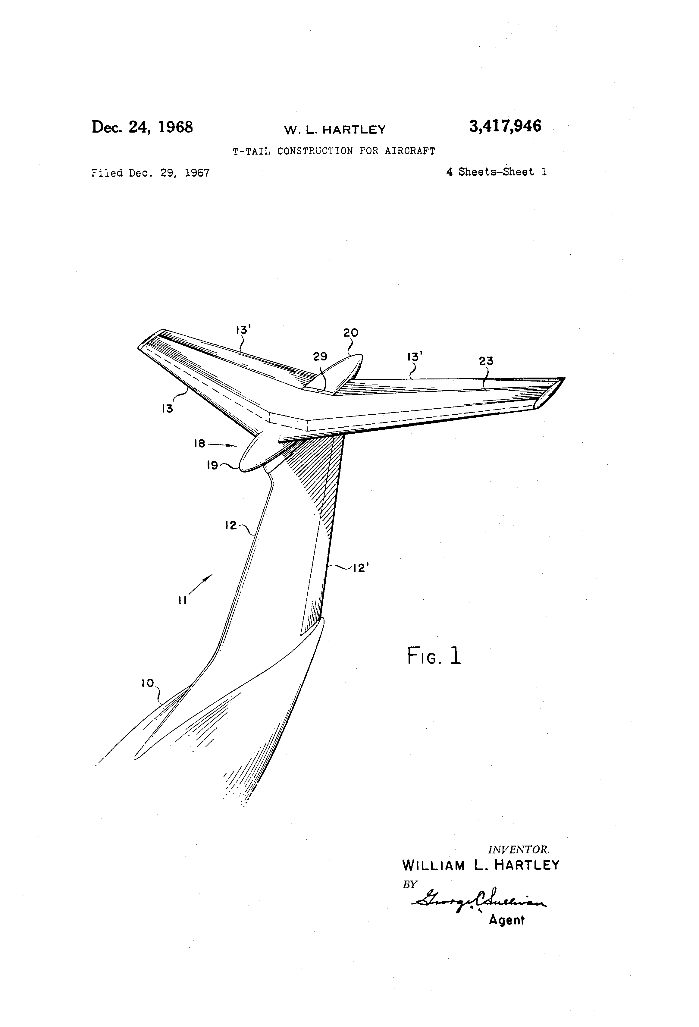 Patent US3417946 - T-tail construction for aircraft - Google Patents