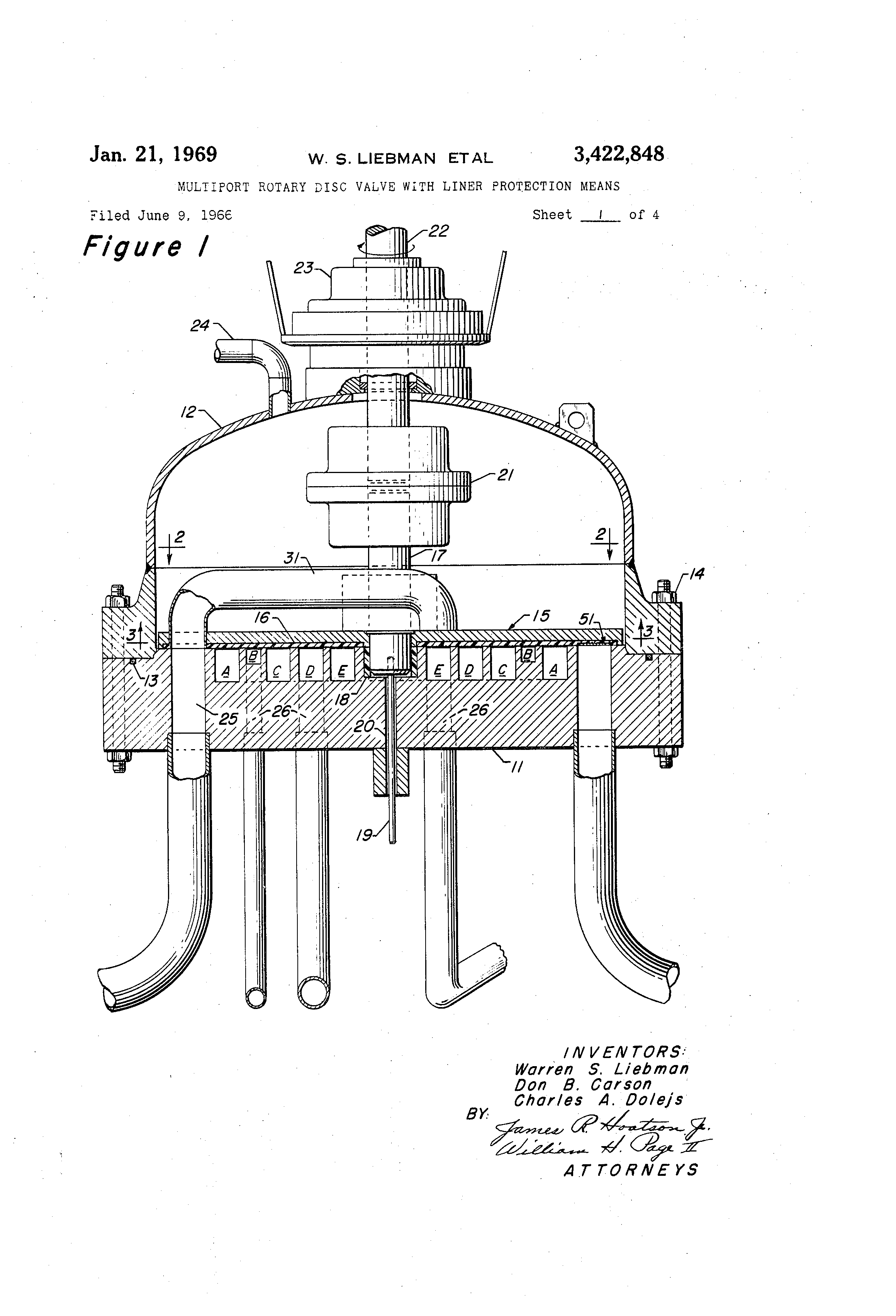 Patent US3422848 - Multiport rotary disc valve with liner protection ...