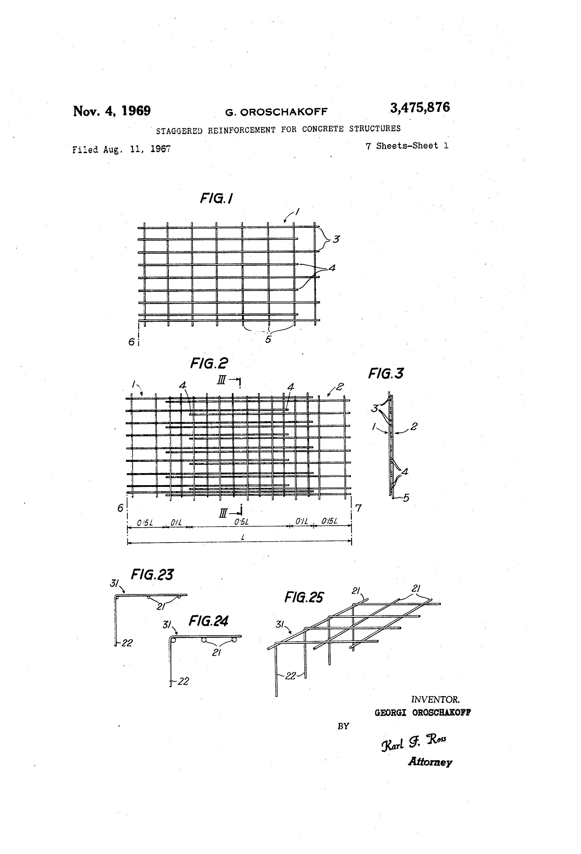 Patent US3475876 - Staggered reinforcement for concrete structures ...