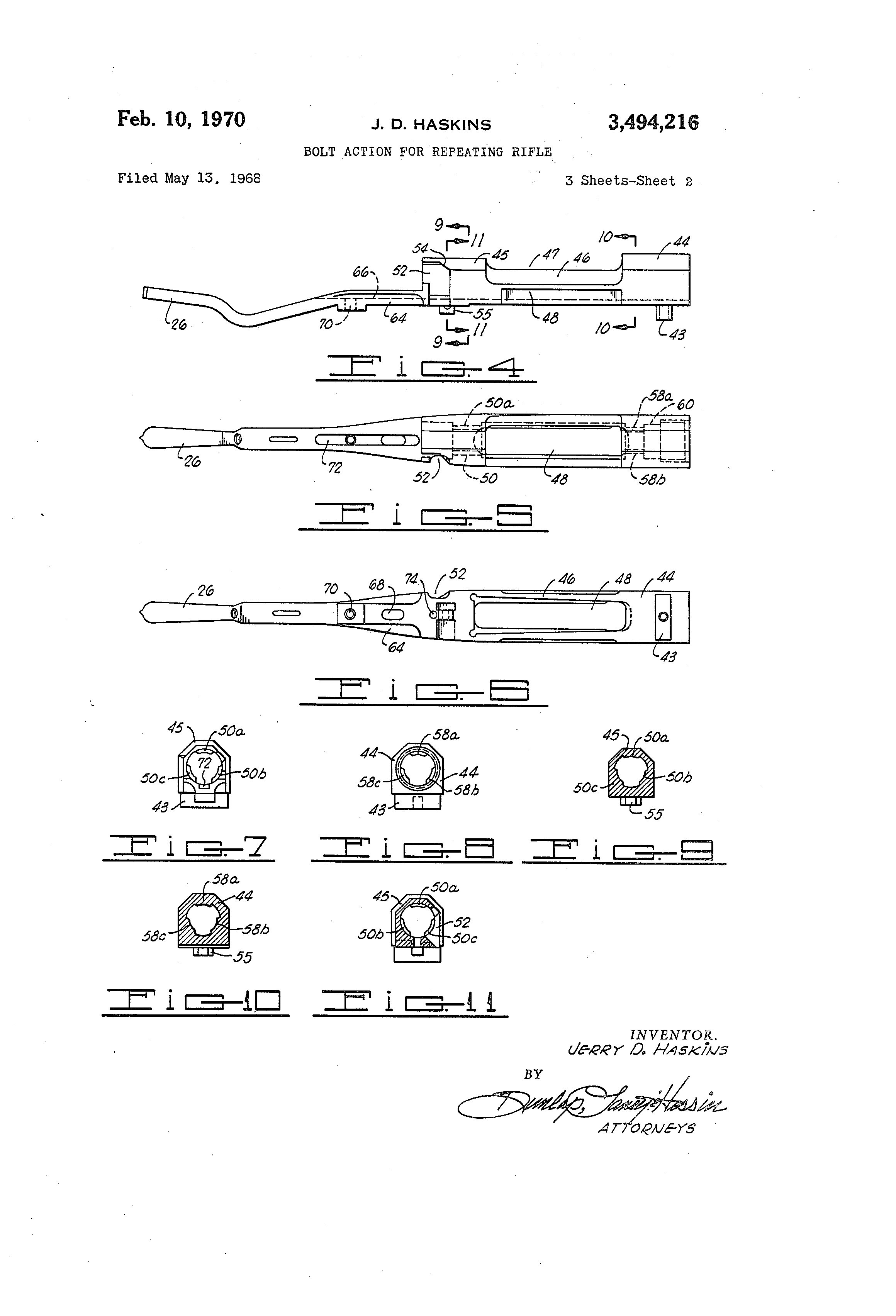 Patent US3494216 - Bolt action for repeating rifle - Google Patents