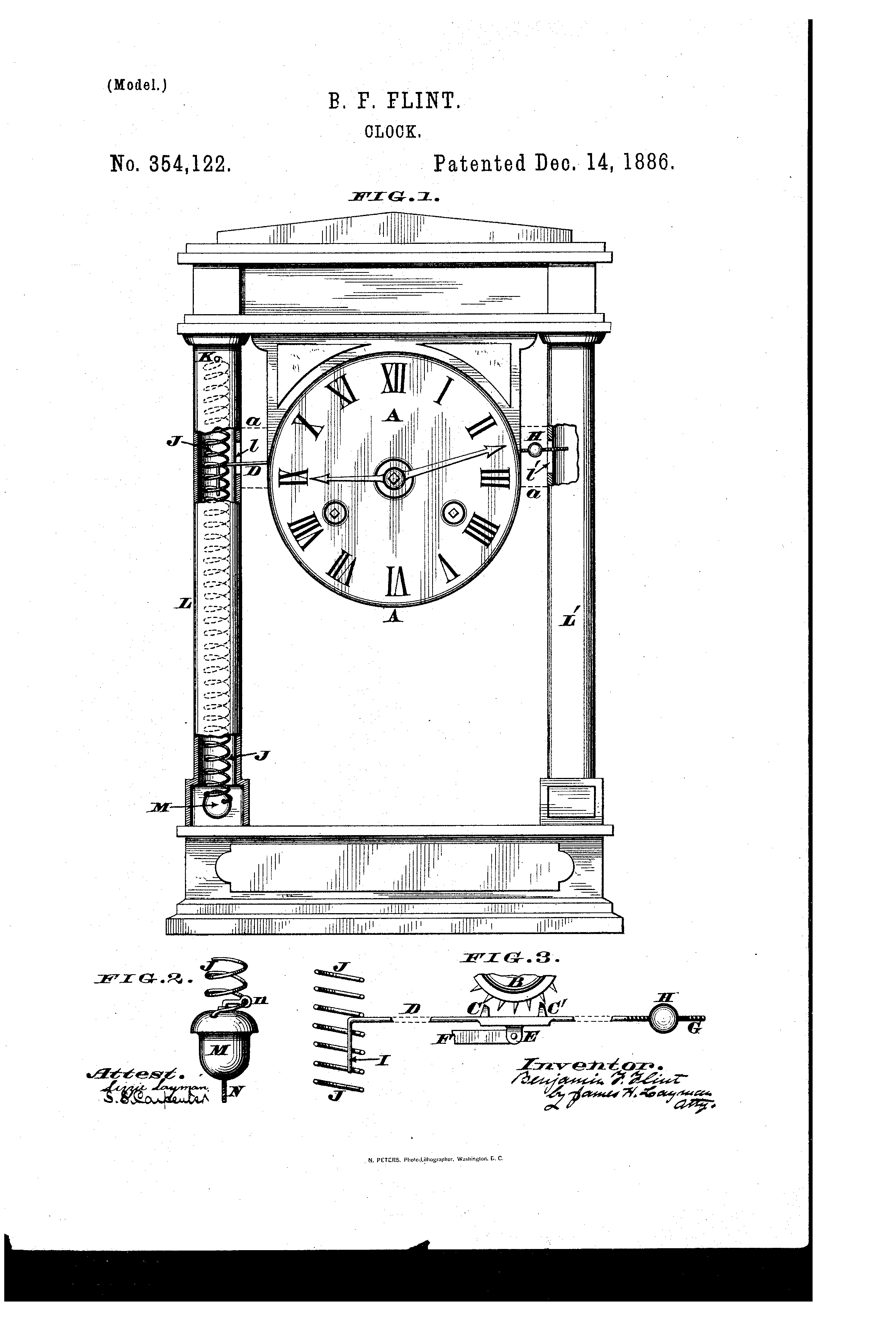 Patent Clock Helical Spring Pendulum by Benjamin Franklin Flint Issued ...