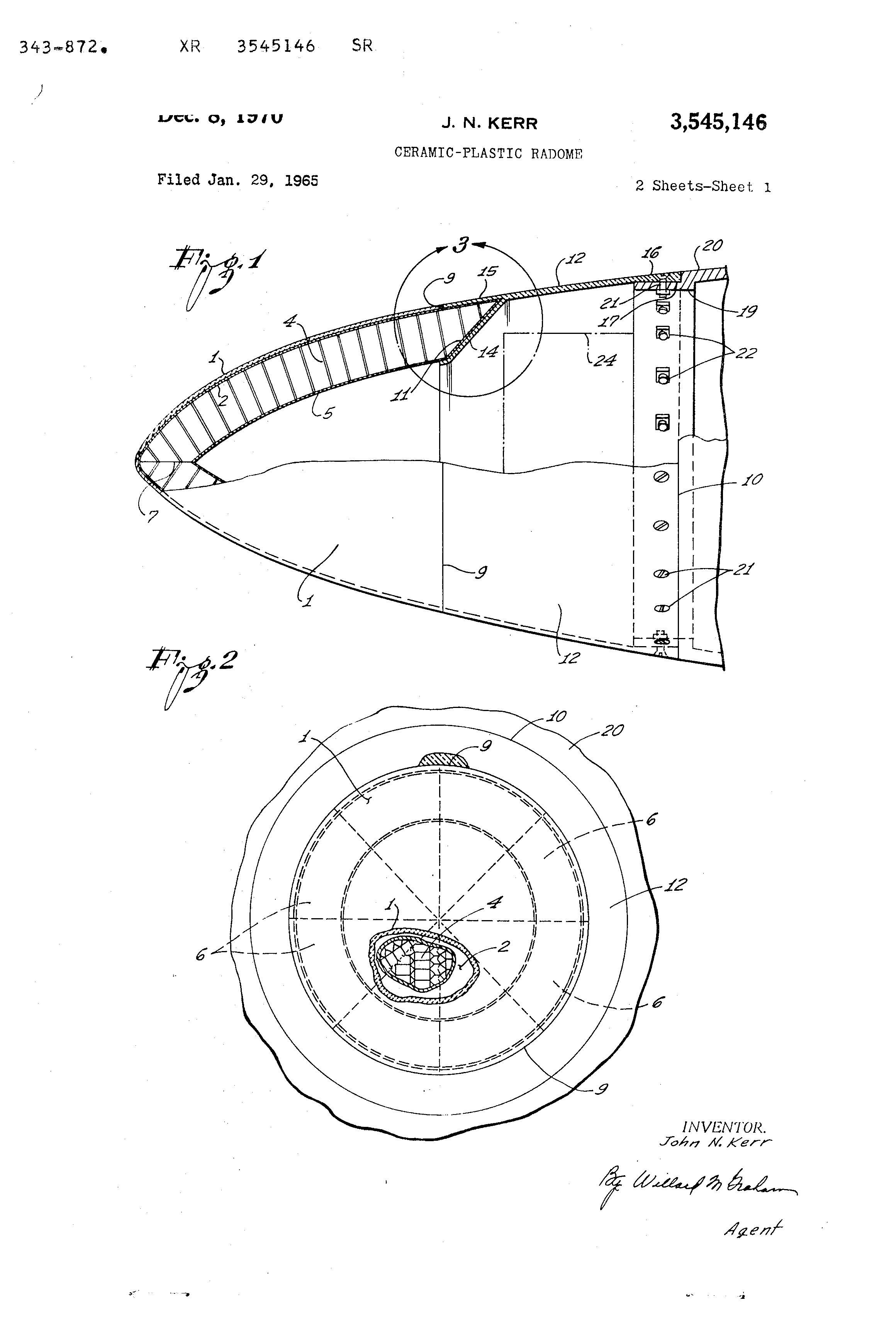 Patent US3545146 - Ceramic-plastic radome - Google Patents