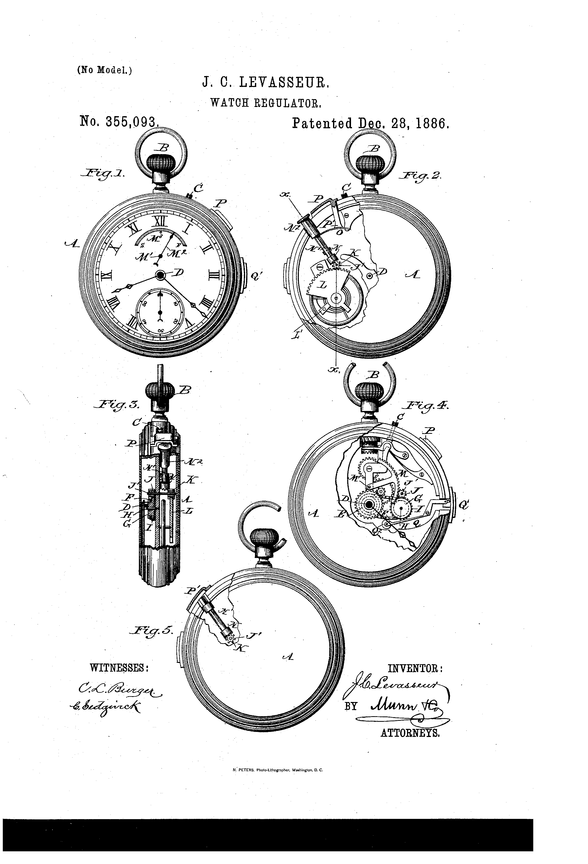 Patent Watch Regulator by Jules Charles Levasseur Issued Dec 28, 1886